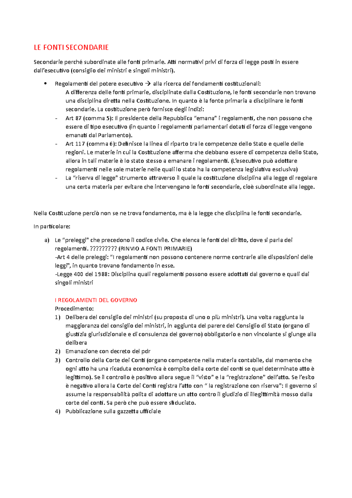 LE Fonti Secondarie - Riassunto Istituzioni di diritto pubblico - LE ...