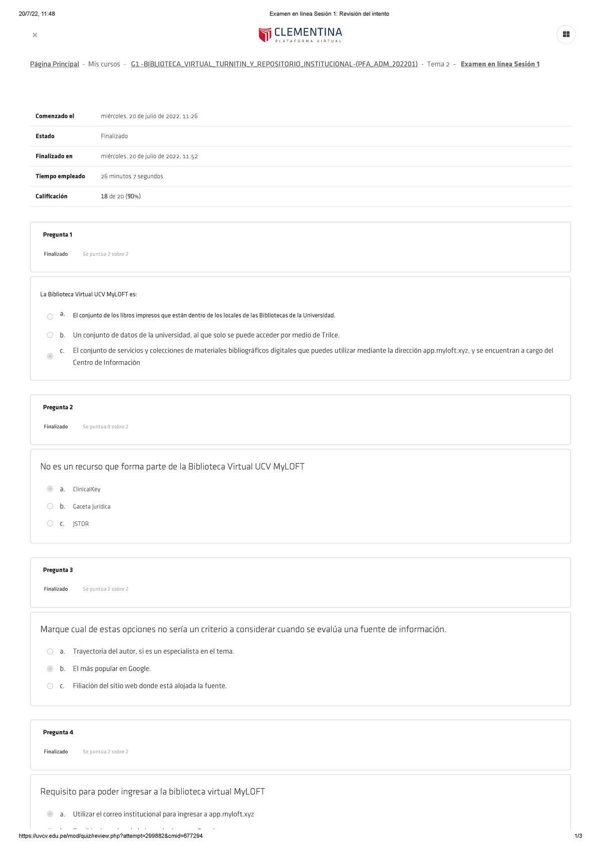 Examen en línea Sesión 1 Revisión del intento - - Studocu
