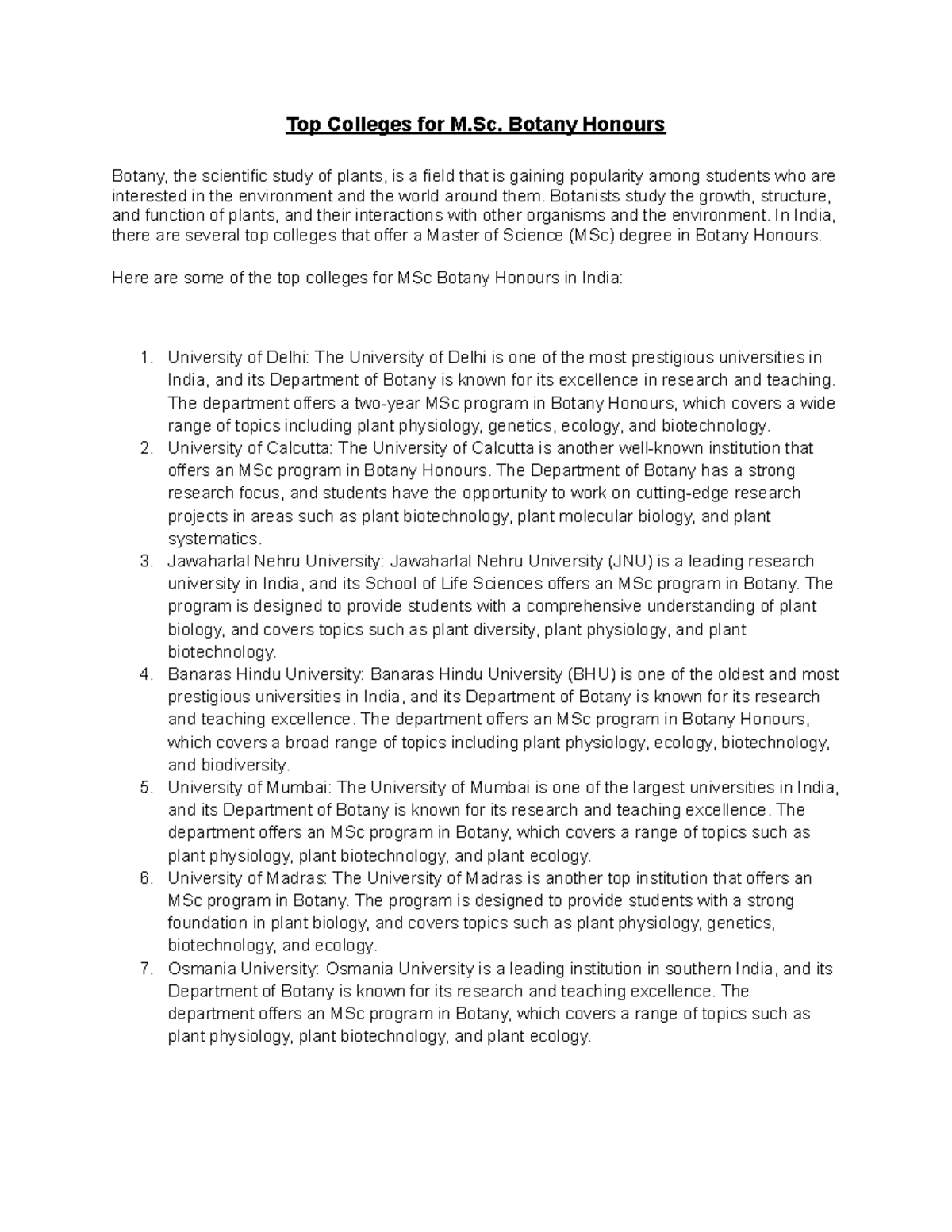 Colleges For Botany Honours Top Colleges For M Botany Honours Botany