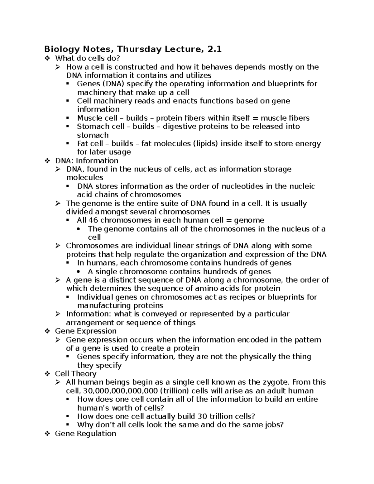 Bio Lecture Notes Chapter 2 - Biology Notes, Thursday Lecture, 2. What ...