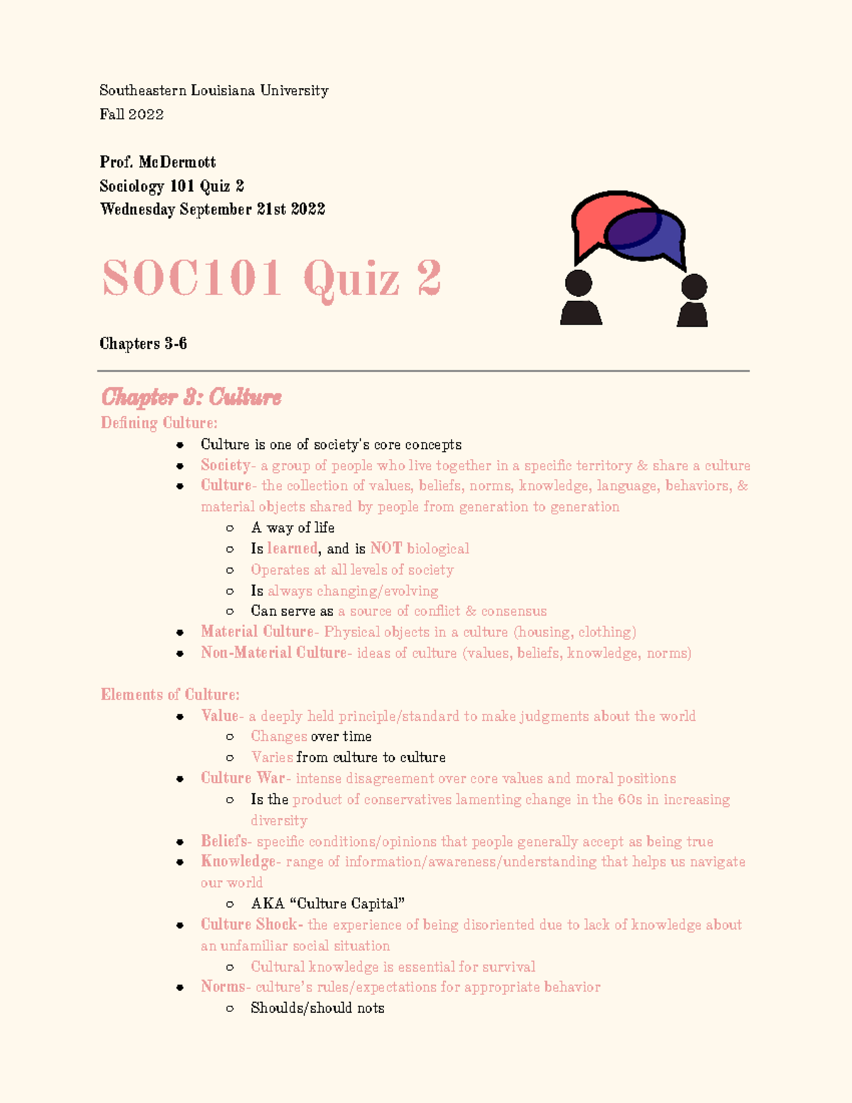 Soc101 Quiz 2 Prof Mcdermott S Lecture Notes Combined Into A Study
