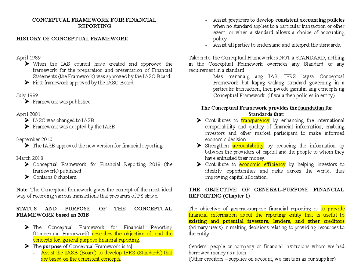 History OF Conceptual Framework - CONCEPTUAL FRAMEWORK FOIR FINANCIAL ...