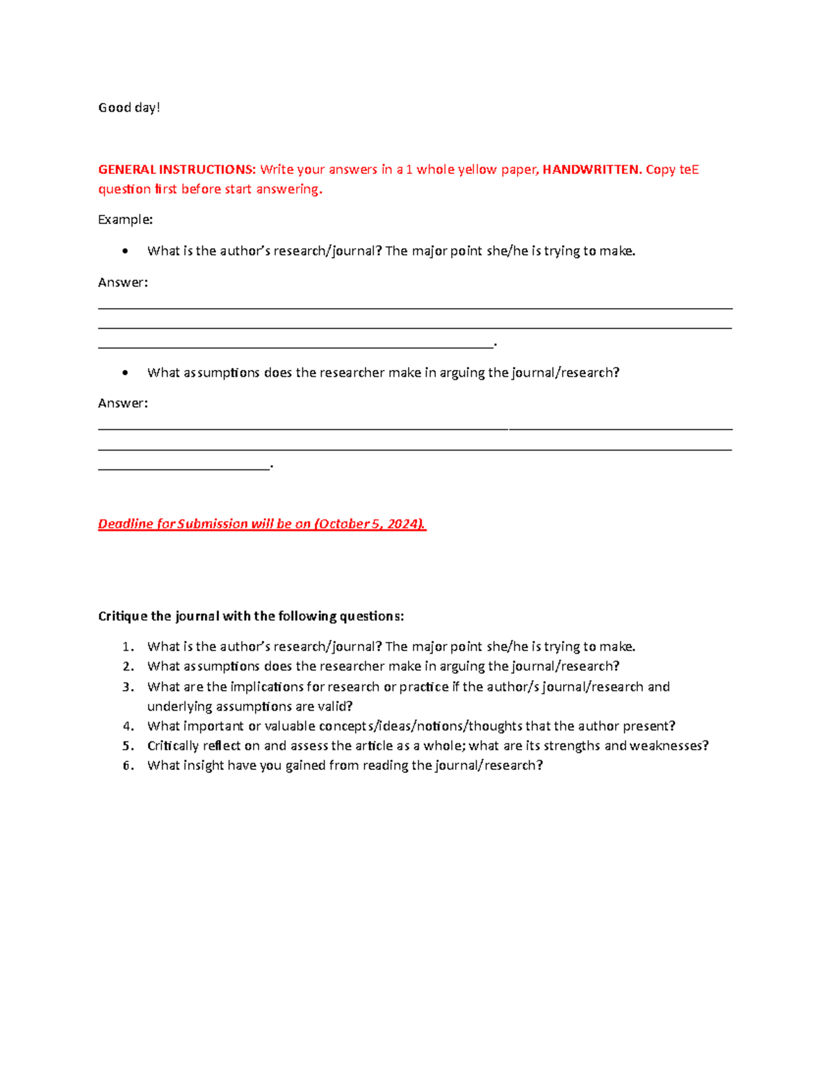 Assignment-1 - assessment practice material - Good day! GENERAL ...