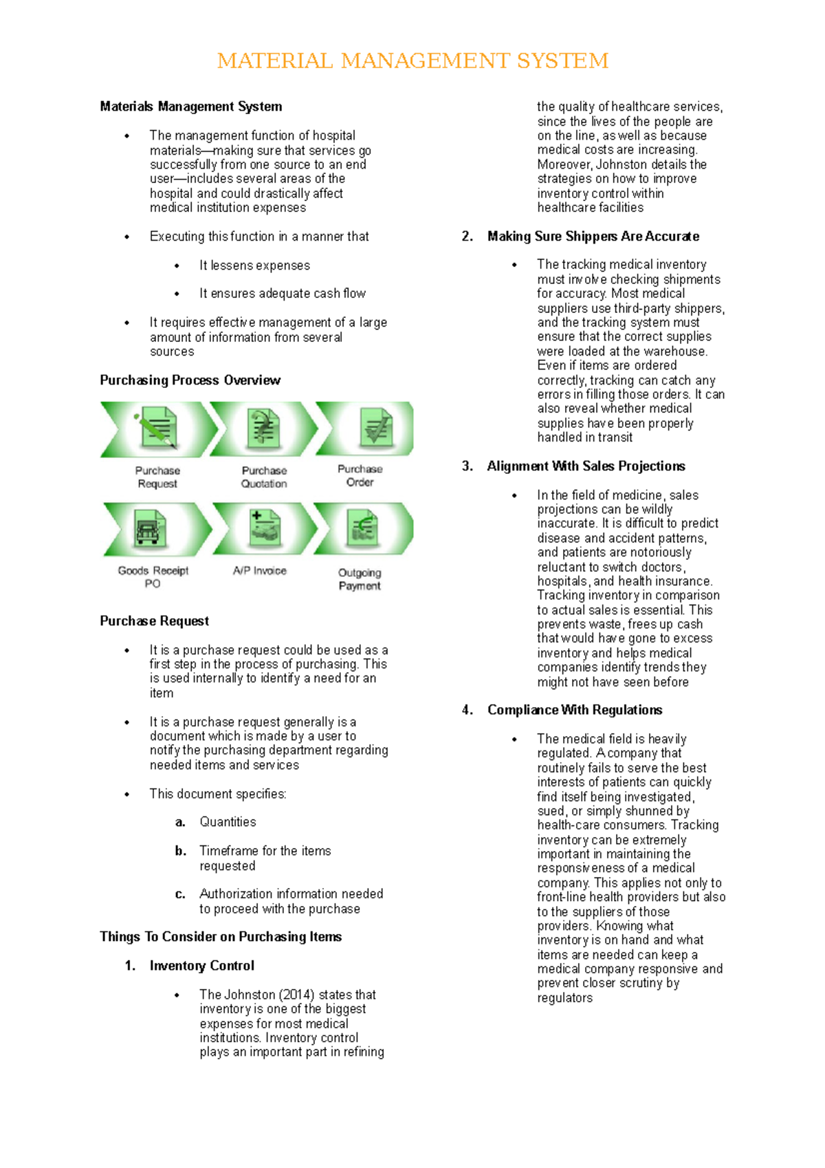 Materials Management System (Week 14) - Materials Management System The management function of ...