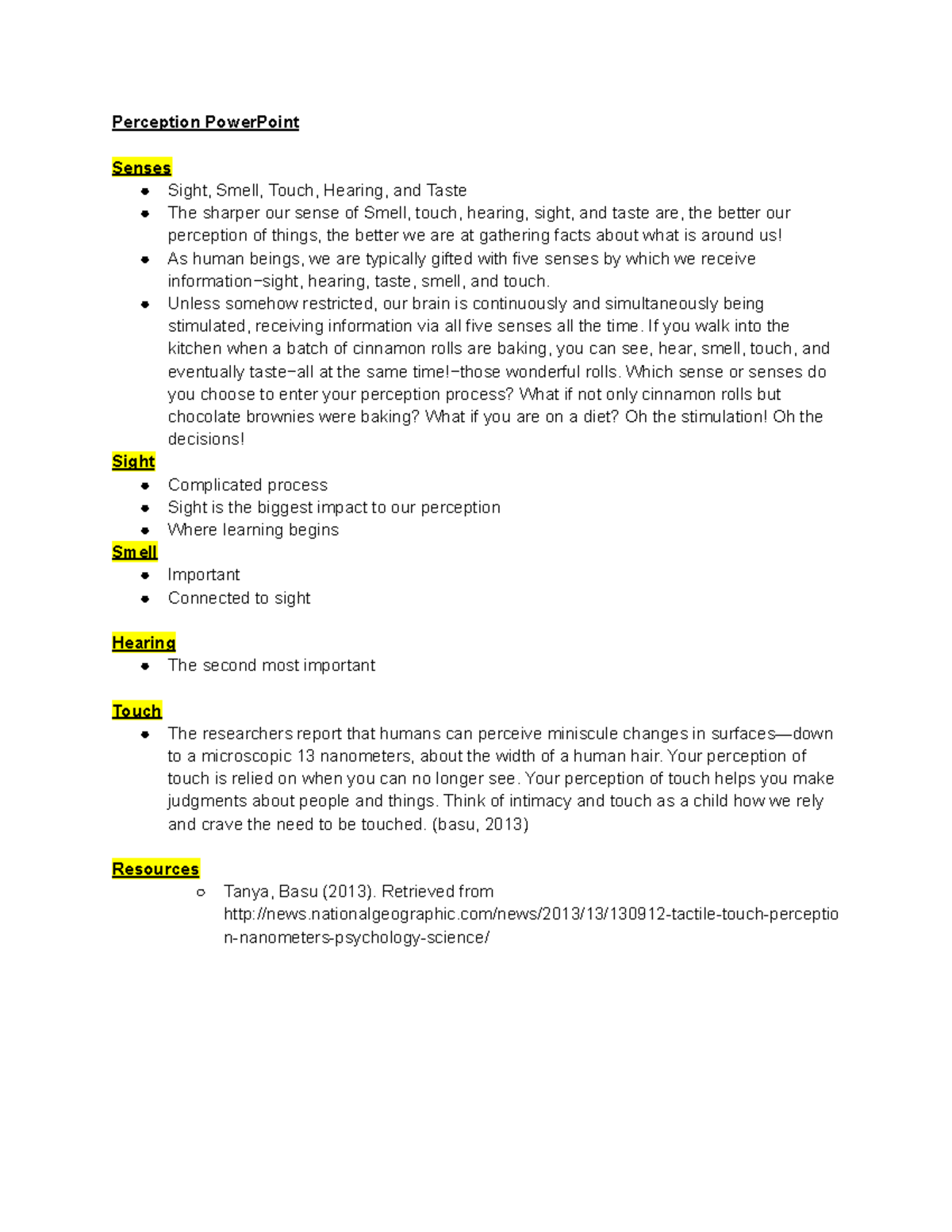 Perception Power Point - Perception PowerPoint Senses Sight, Smell ...