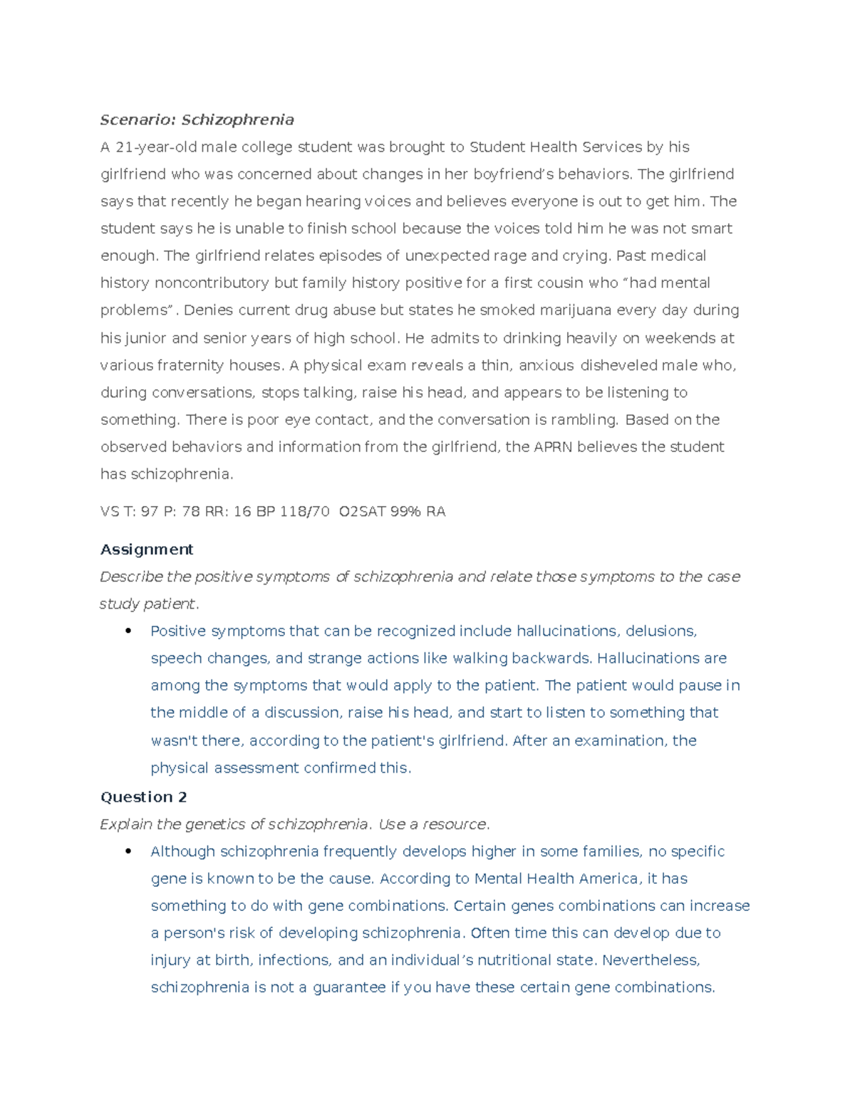 Schizophrenia worksheet for students DONE - Scenario: Schizophrenia A ...