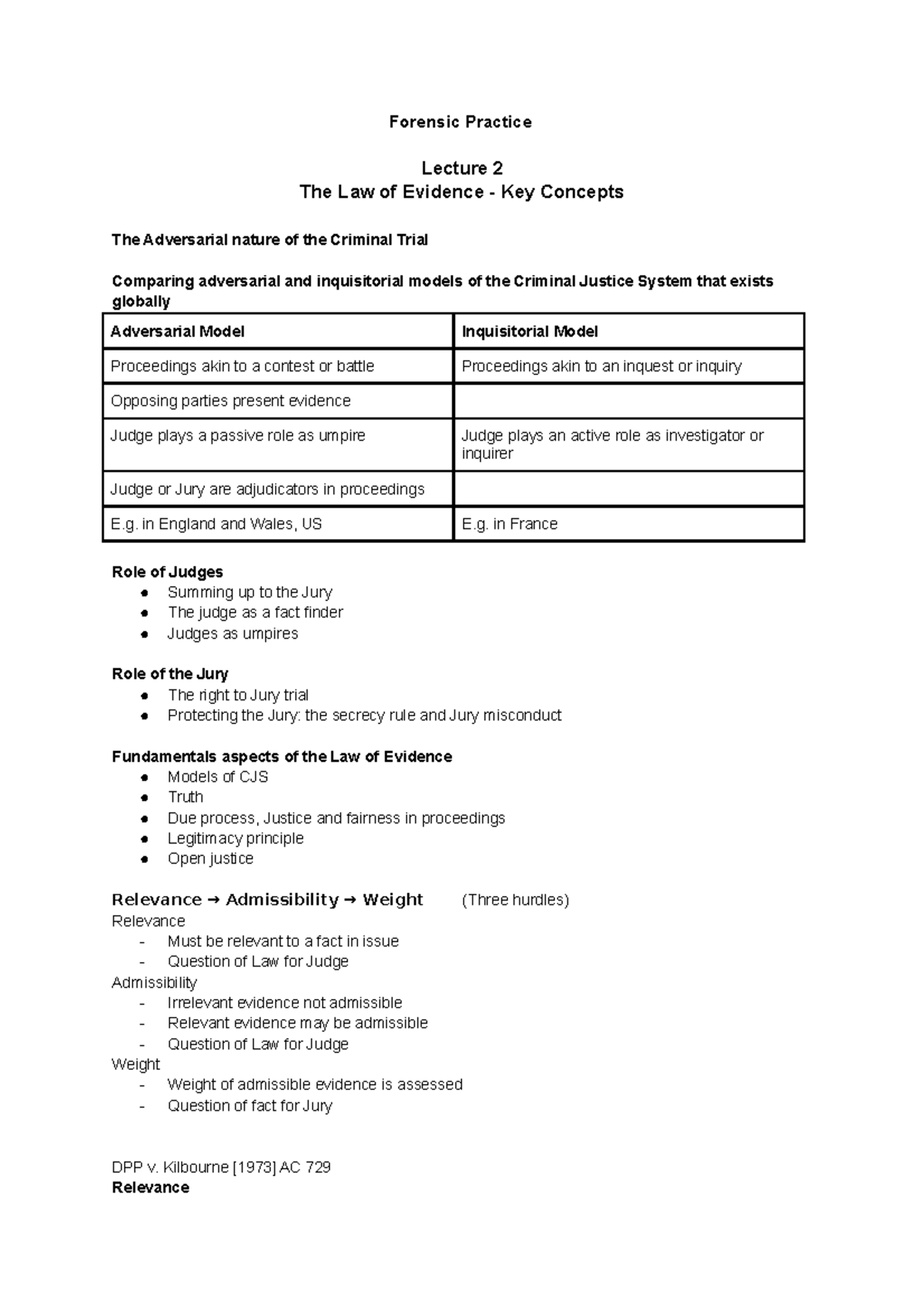 Forensic Practice, - The Law of Evidence, key concepts - Forensic ...