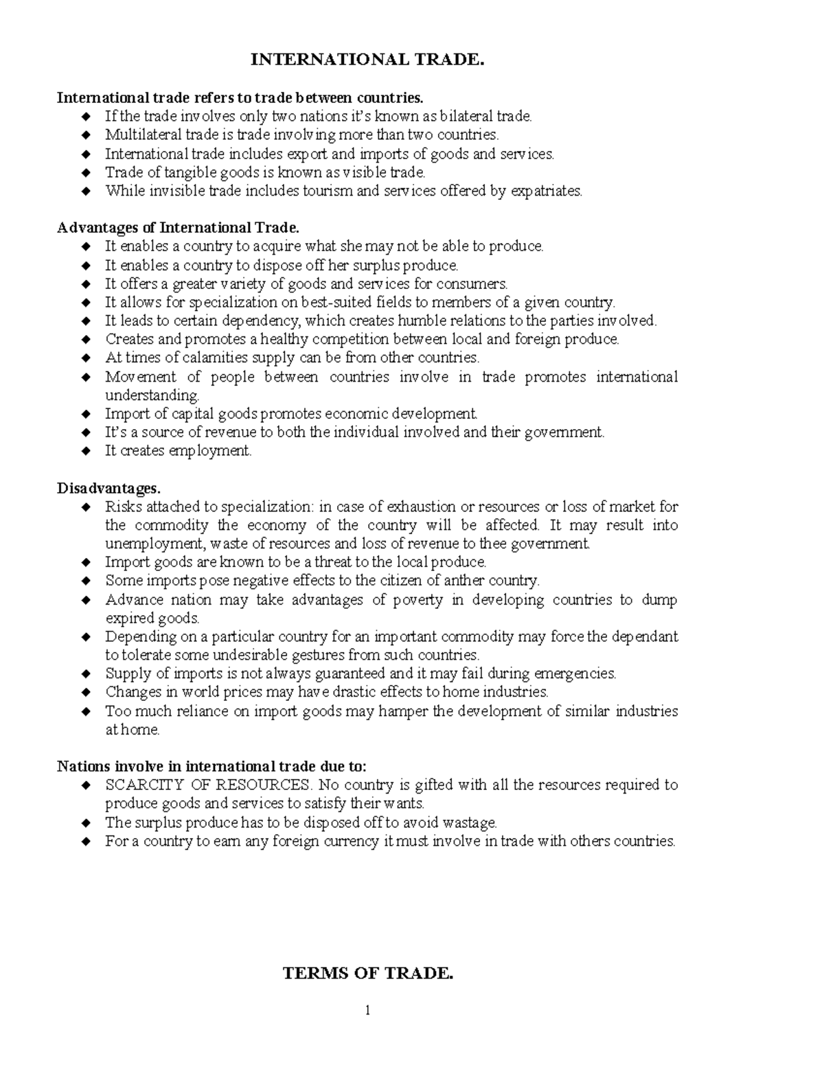 4. Simplified Notes - REVISION - INTERNATIONAL TRADE. International ...