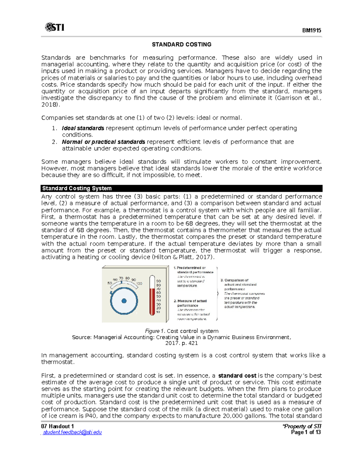 07 Handout 1 - CHECK - 07 Handout 1 *Property of STI STANDARD COSTING Standards are benchmarks ...