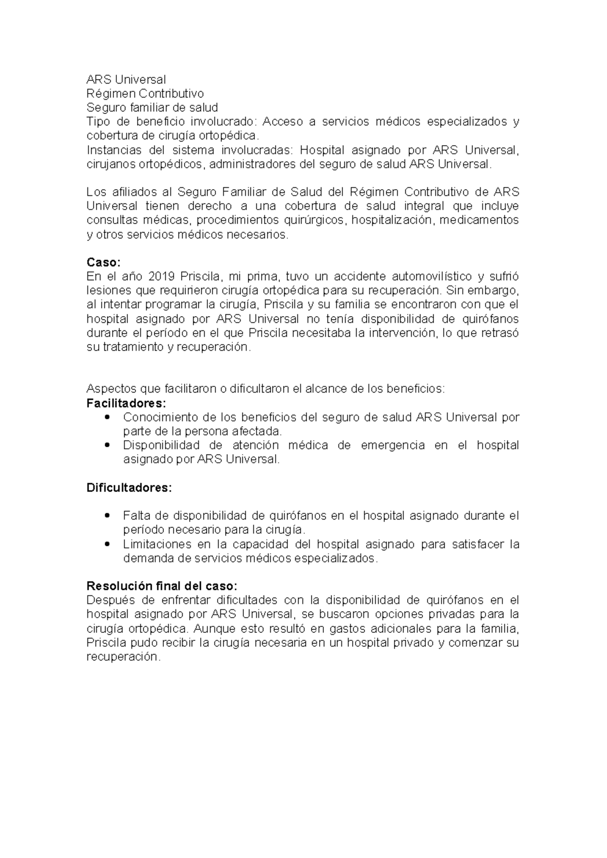 ARS Universal - Resumen - ARS Universal Régimen Contributivo Seguro ...