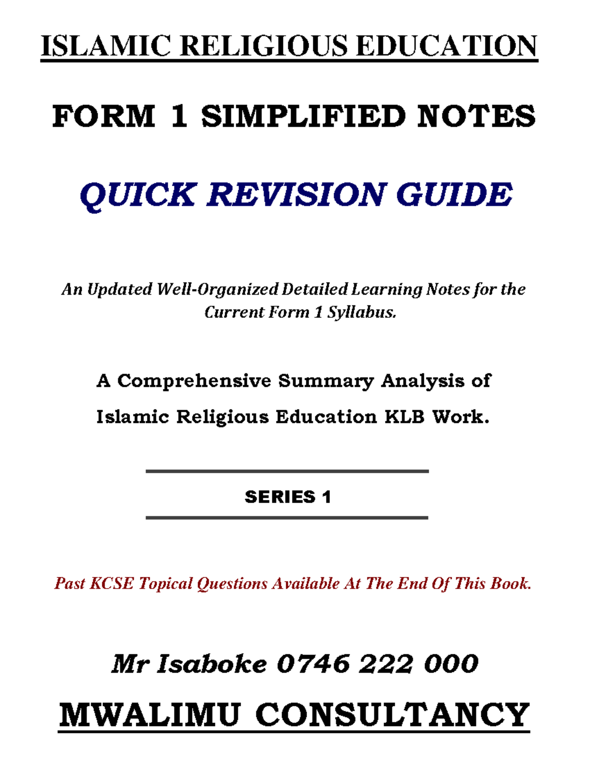 FORM 1 IRE Simplified Notes - ISLAMIC RELIGIOUS EDUCATION FORM 1 ...