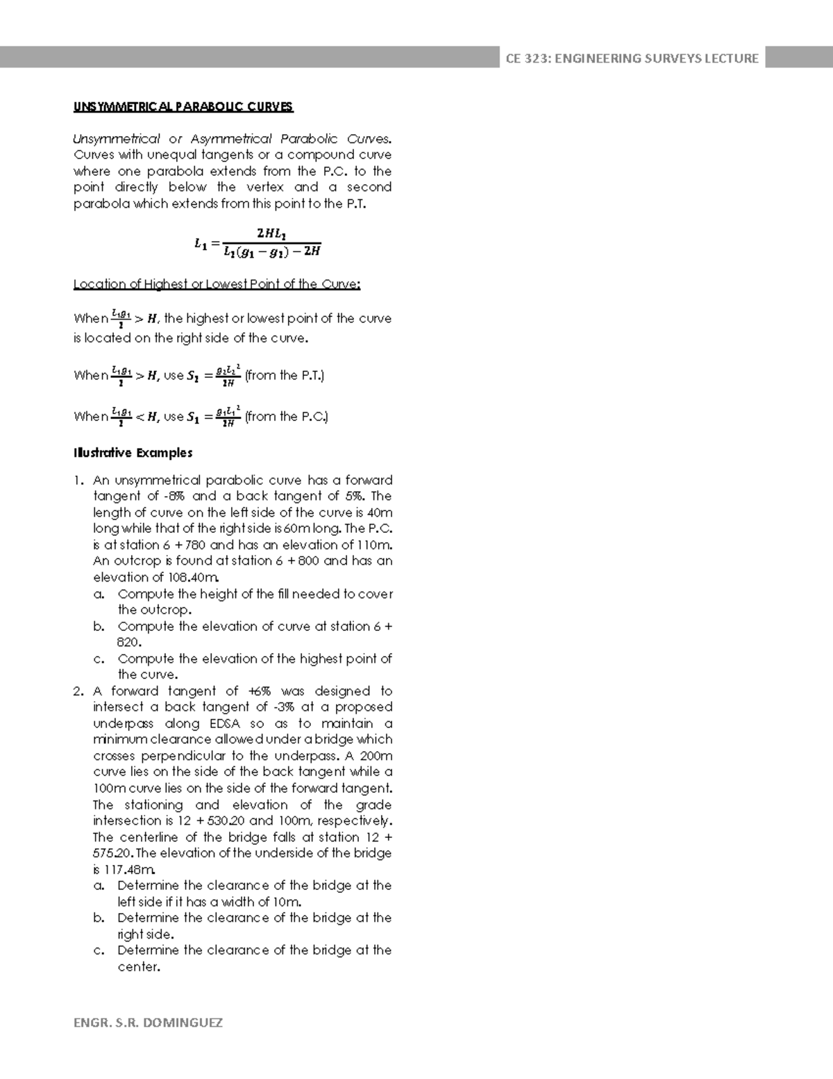 Pdfcoffee - None - CE 323: ENGINEERING SURVEYS LECTURE ENGR. S. DOMINGUEZ UNSYMMETRICAL ...