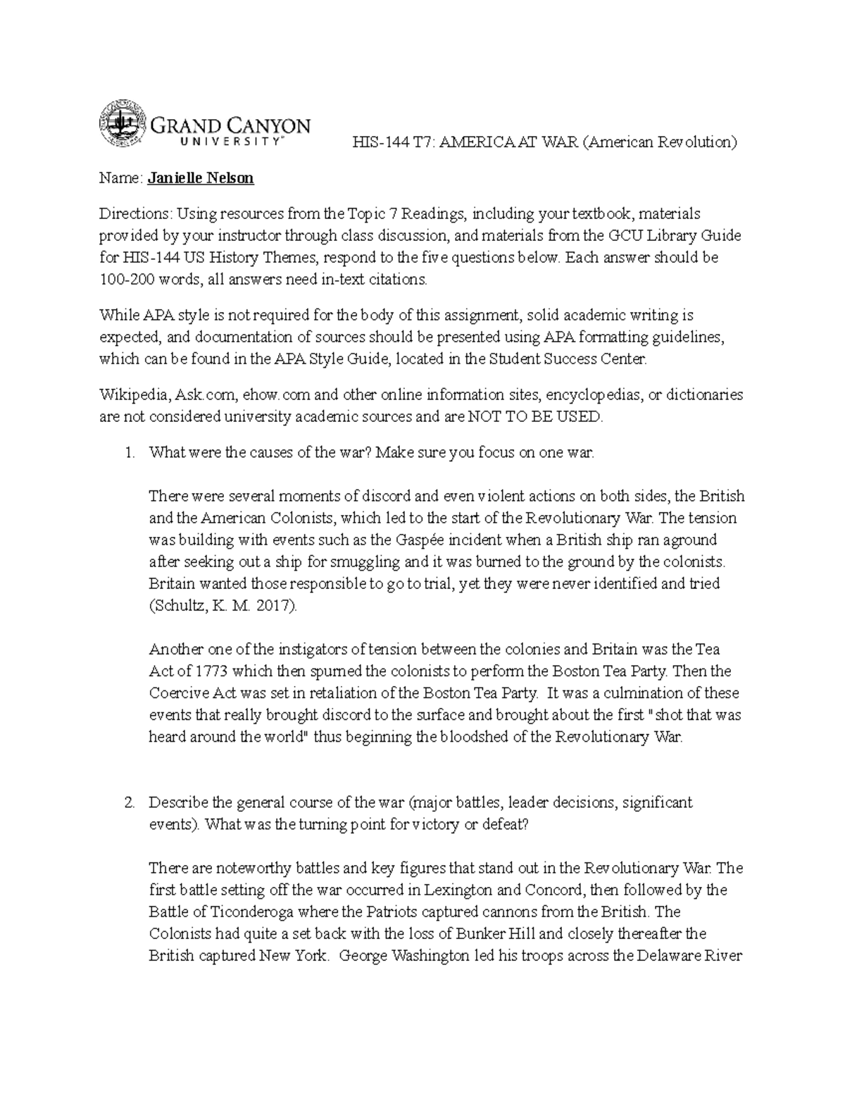 HIS-144-RS-Final America at War Worksheet (American Revolution) - HIS ...