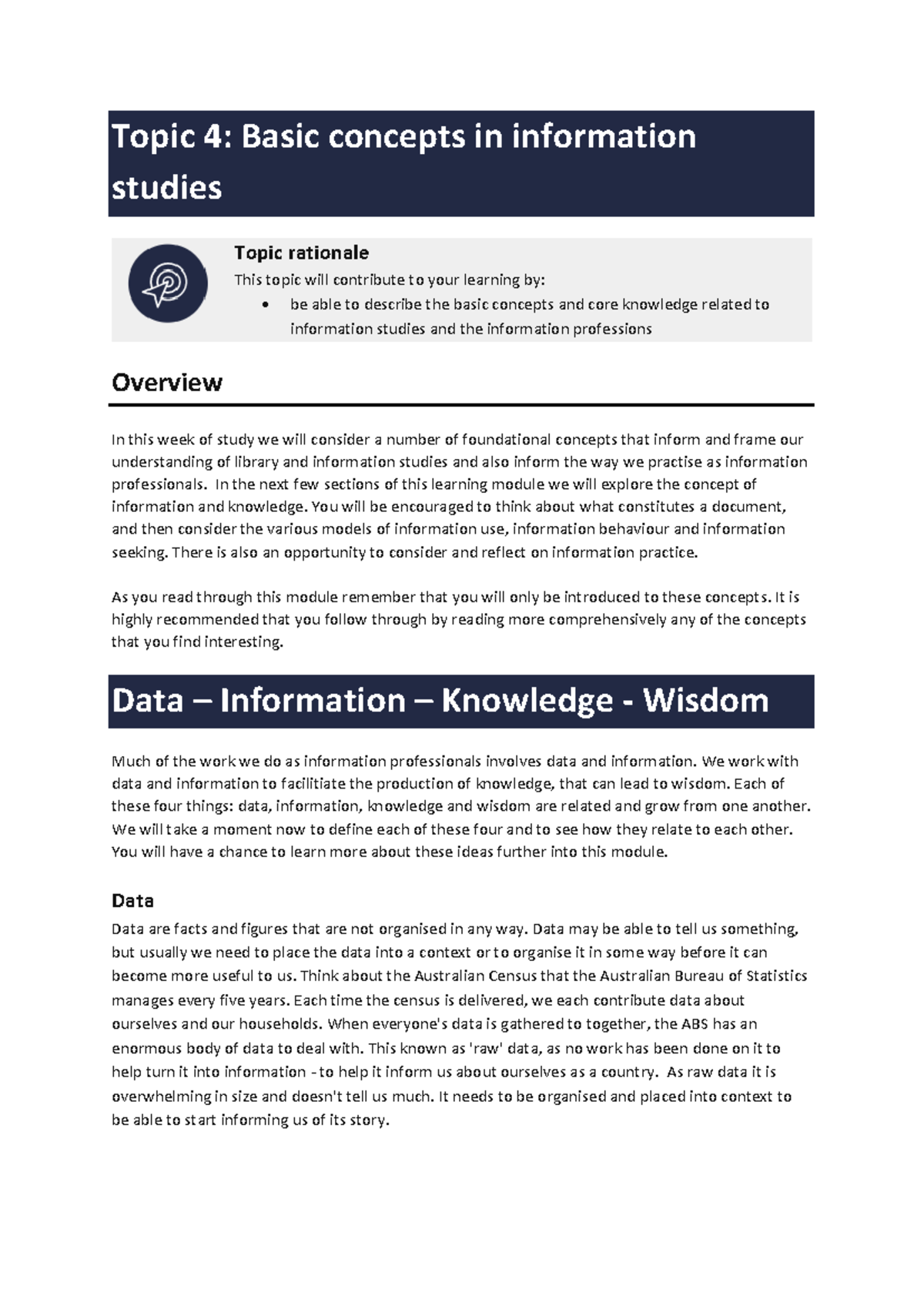 Module 4 - Weekly Overview of Information Studies Concepts - Topic 4 ...