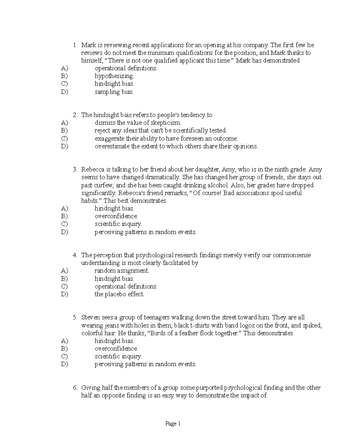 Sample/practice exam 2018, questions and answers - Mark is reviewing ...