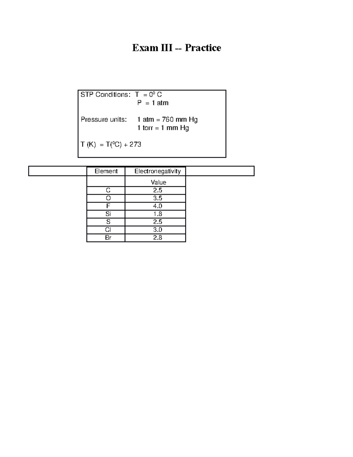 Practice Exam III General Chemistry 003A - Exam III - Practice STP ...