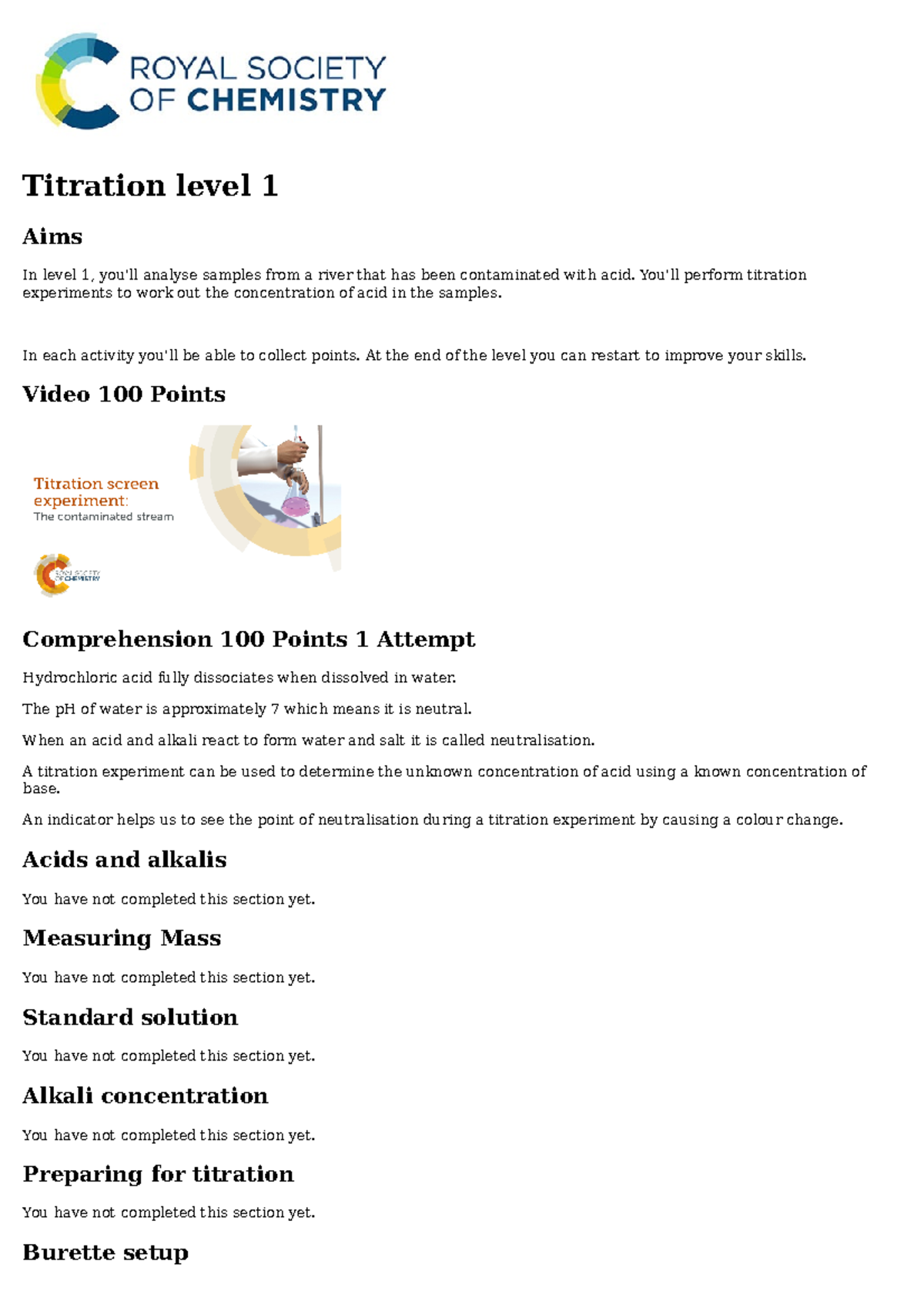 Titration level 1 labnotebook - Titration level 1 Aims In level 1, you ...