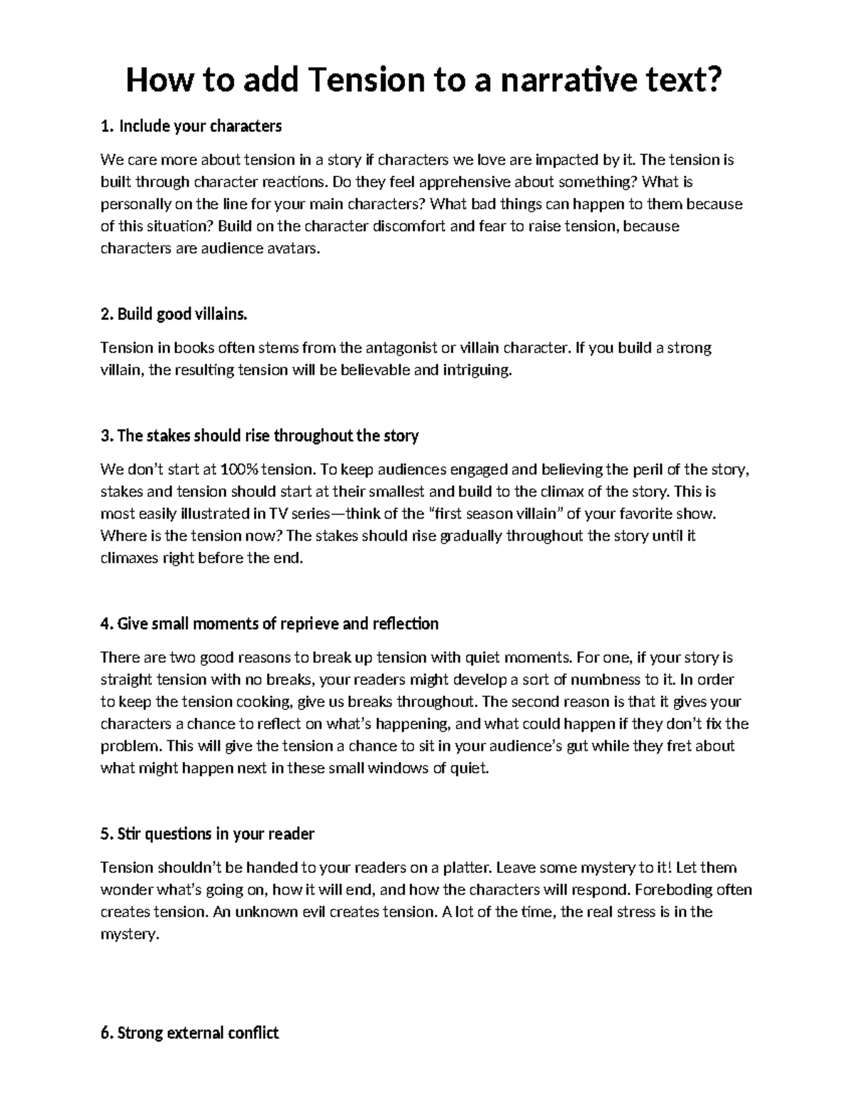 How to add Tension to a narrative text - Include your characters We ...