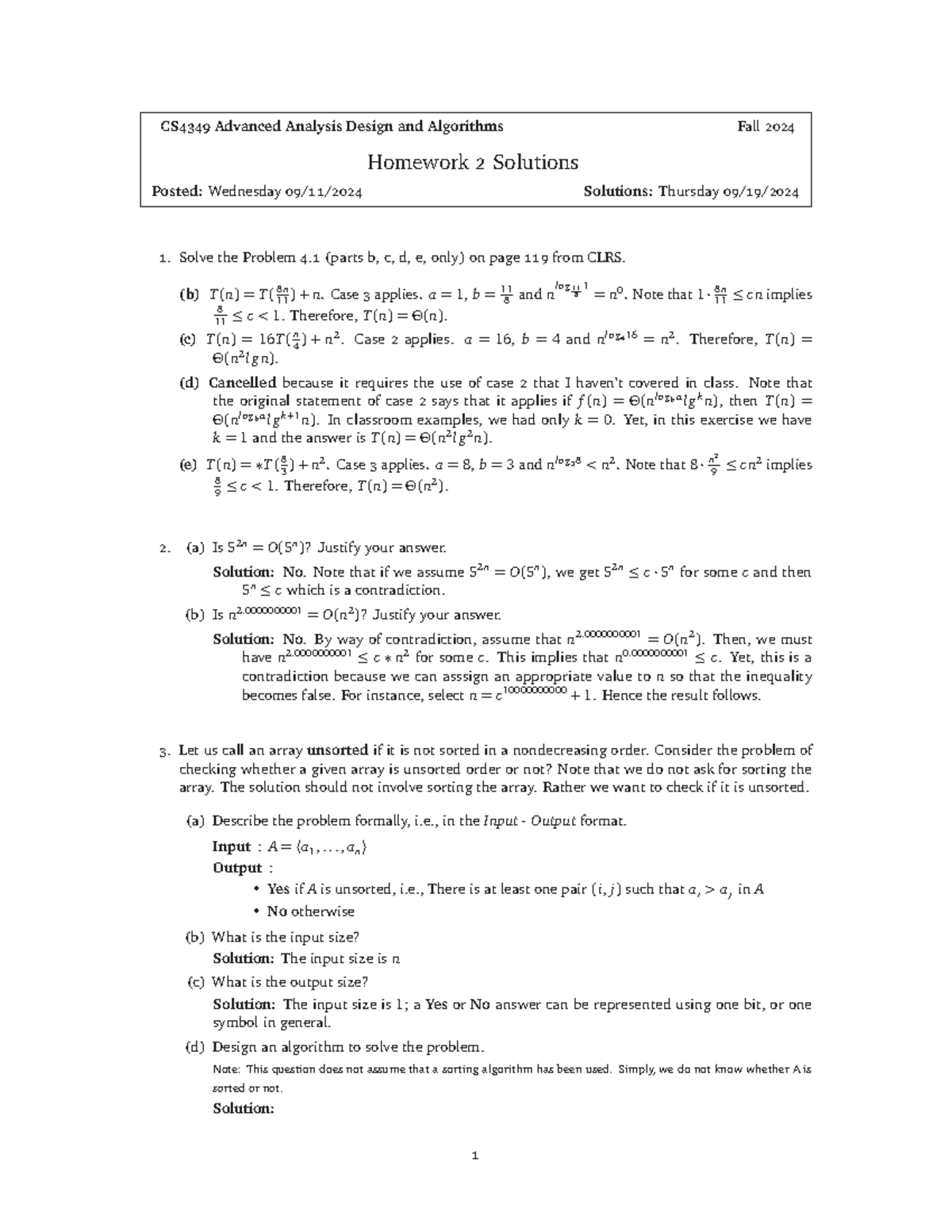 Practice 2 Homework - CS4349 Advanced Analysis Design and Algorithms Fall 2024 Homework 2 ...