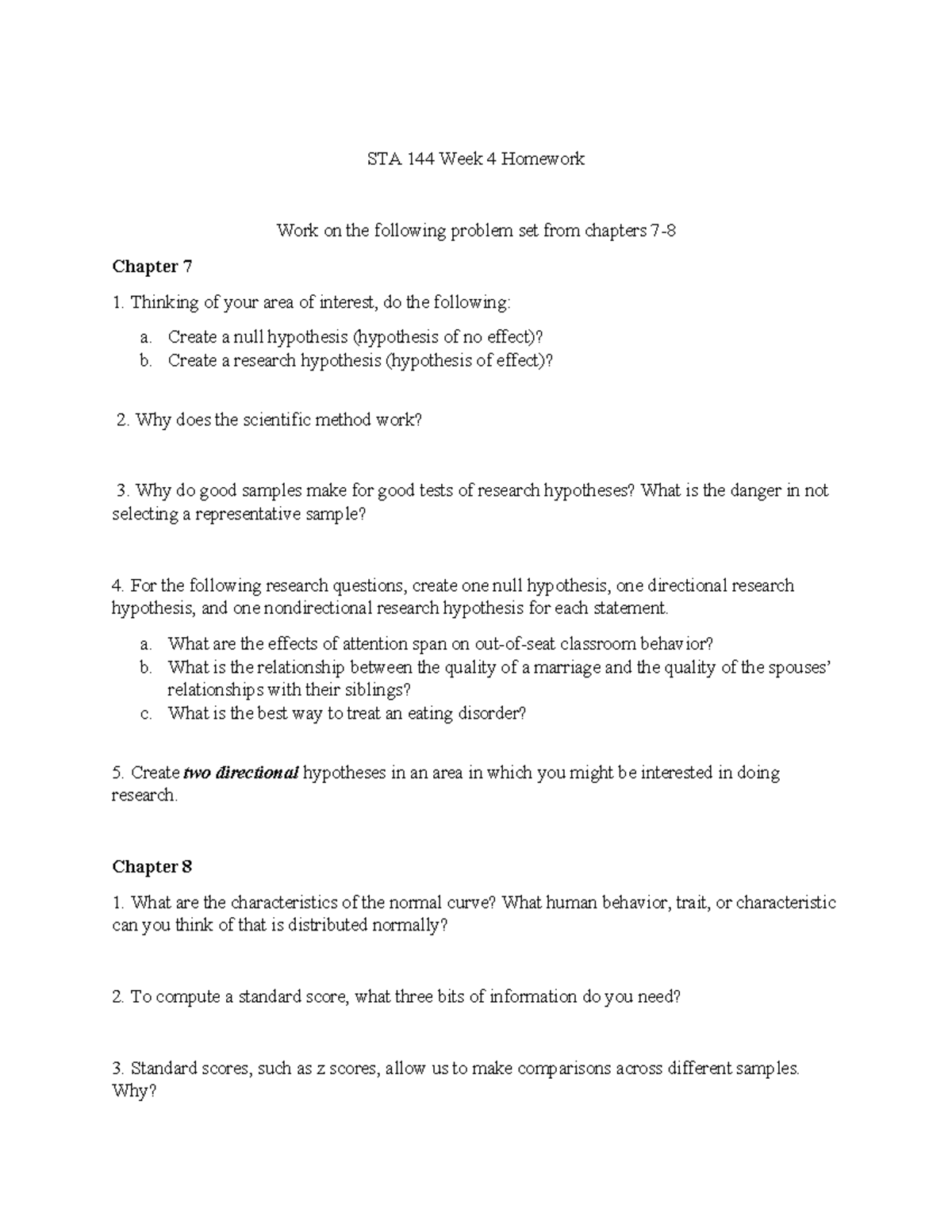 STA 144 Week 4 Homework - STA 144 Week 4 Homework Work on the following ...