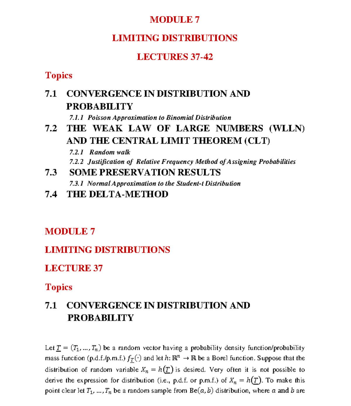 Lecture 37 - Probability and Distributions - MODULE 7 LIMITING ...