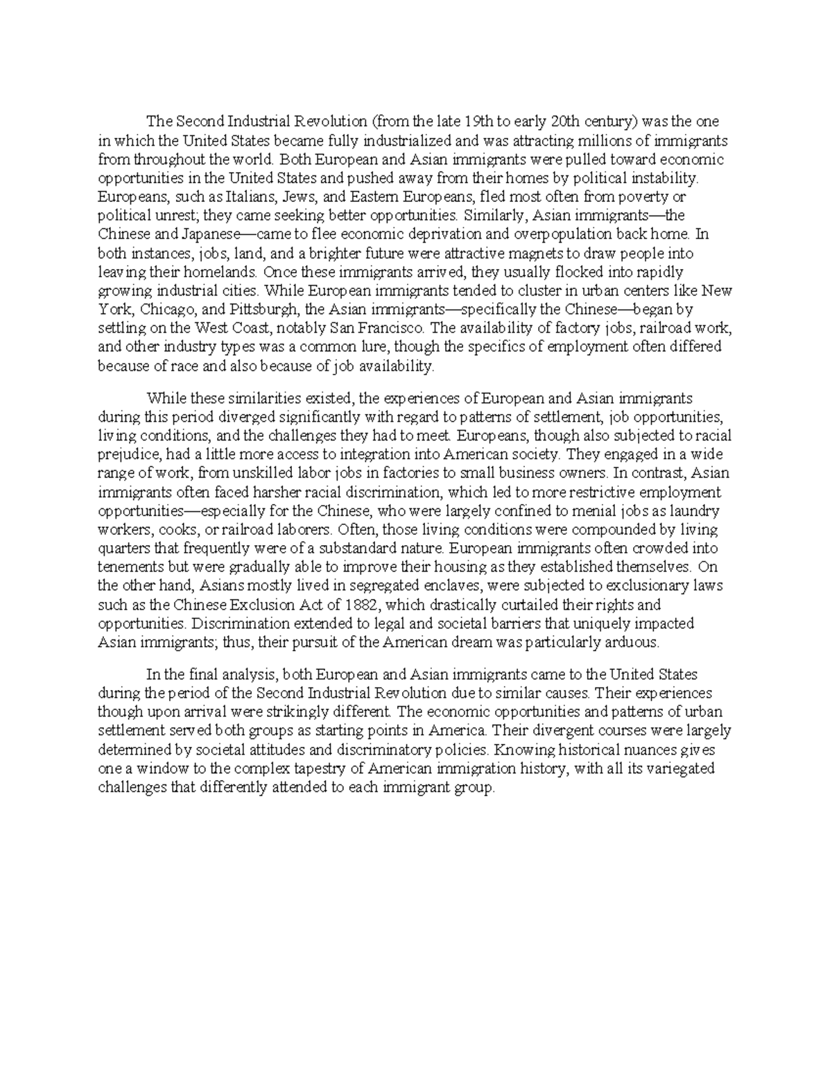 The Second Industrial Revolution - Both European and Asian immigrants ...