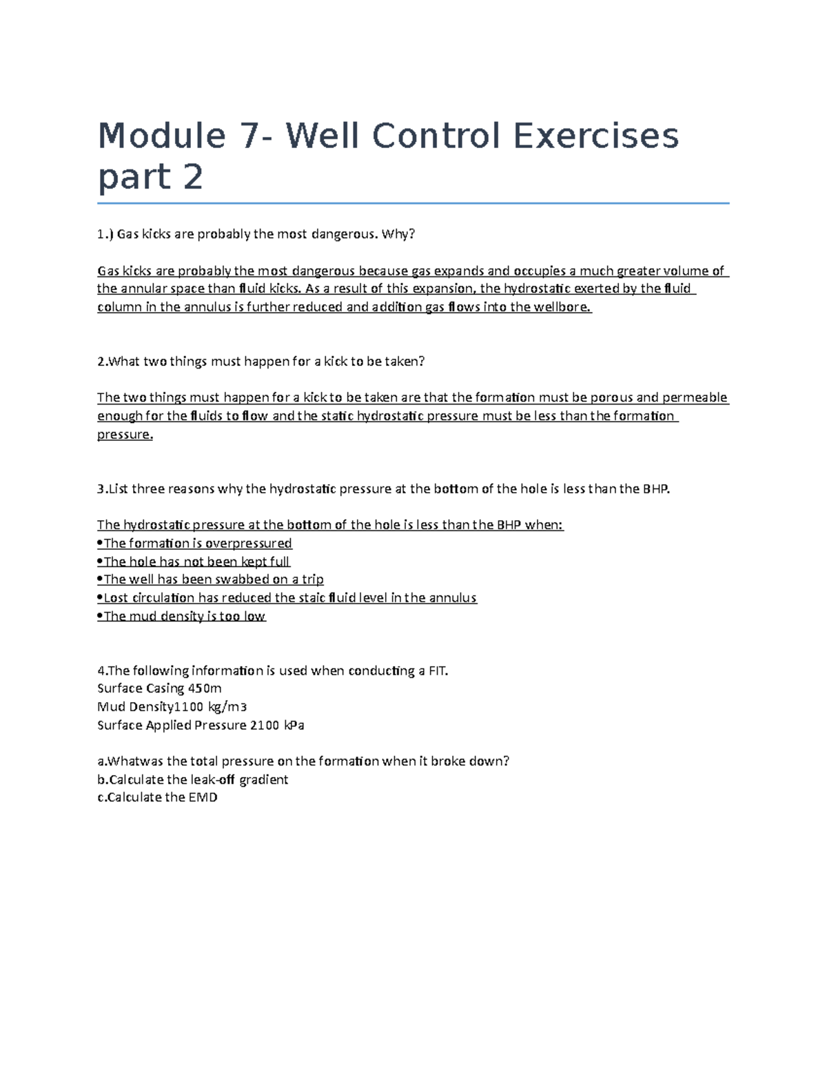 Advanced Drilling Module 7 Exercises part 2 - Module 7- Well Control ...