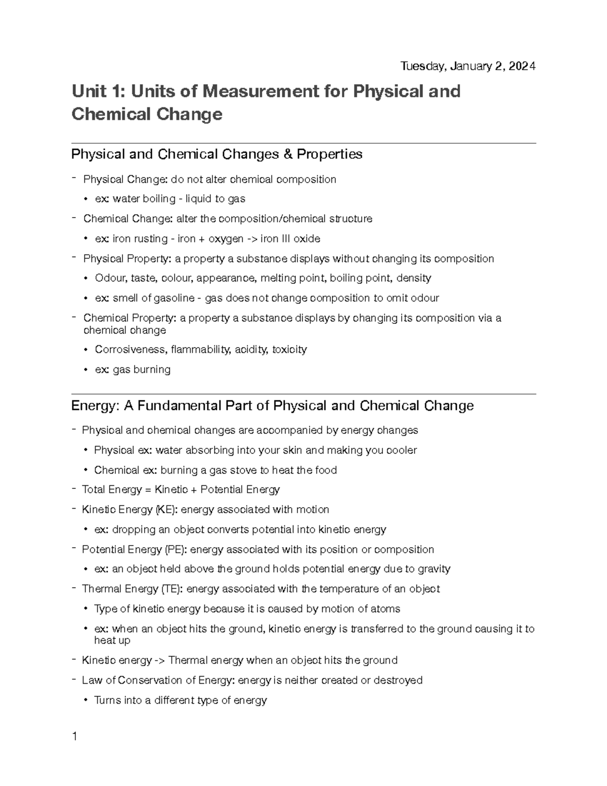 Unit 1 - Textbook Notes - Unit 1: Units of Measurement for Physical and ...