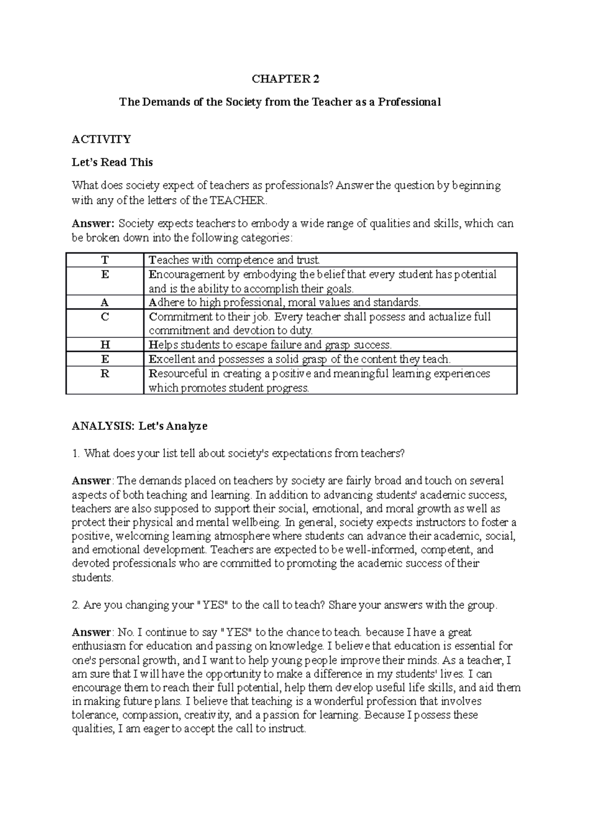 Chapter 2 Answer - This Documents are all about the Activities on The ...