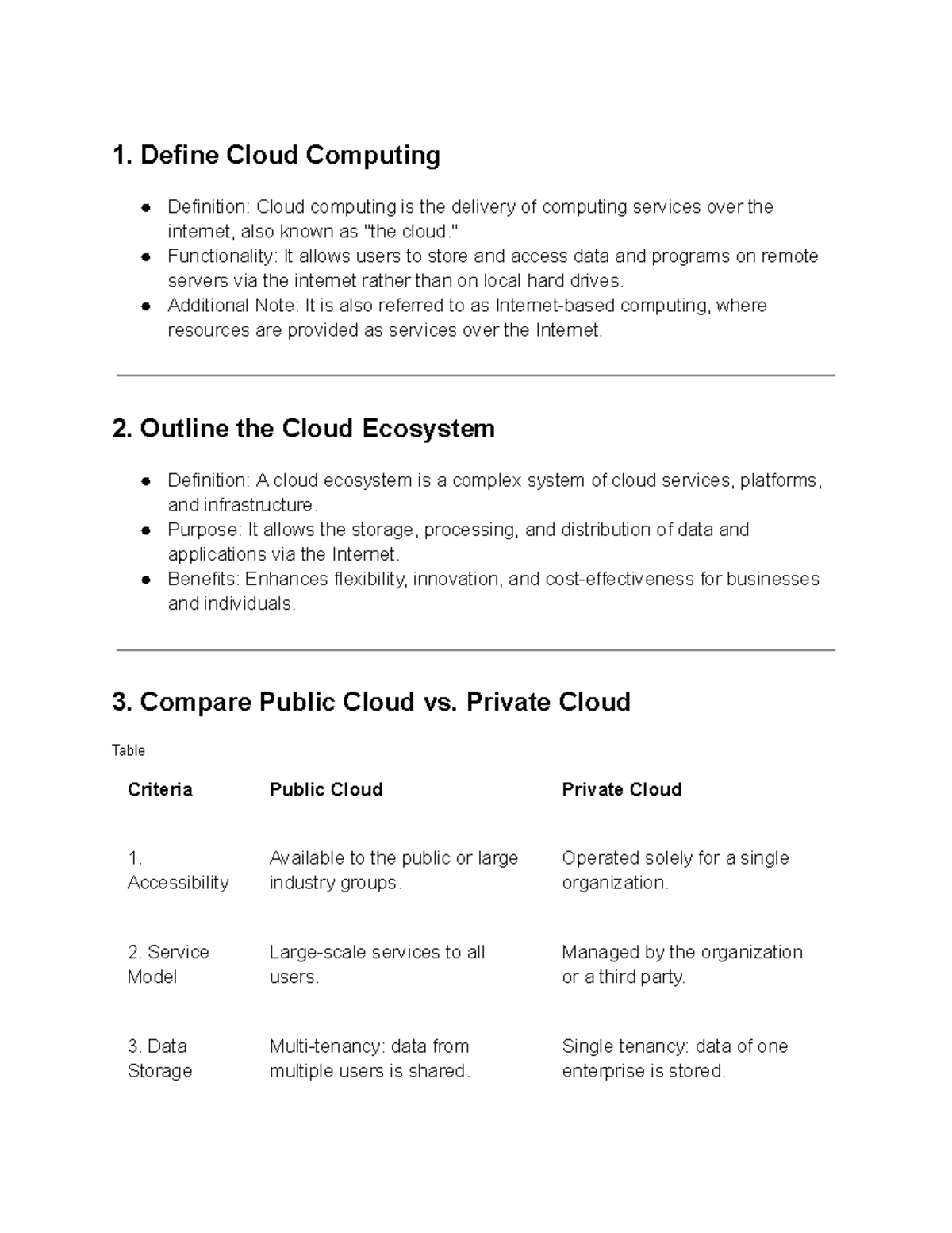 Two marks for cloud computing internal I - 1. Define Cloud Computing Definition: Cloud computing ...