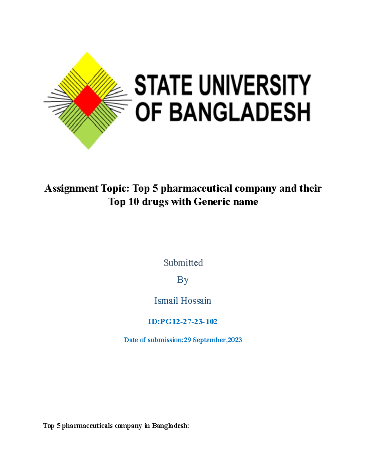 Assignment Of Ismail Hossain(PG-12-27-23-102) - Assignment Topic: Top 5 ...