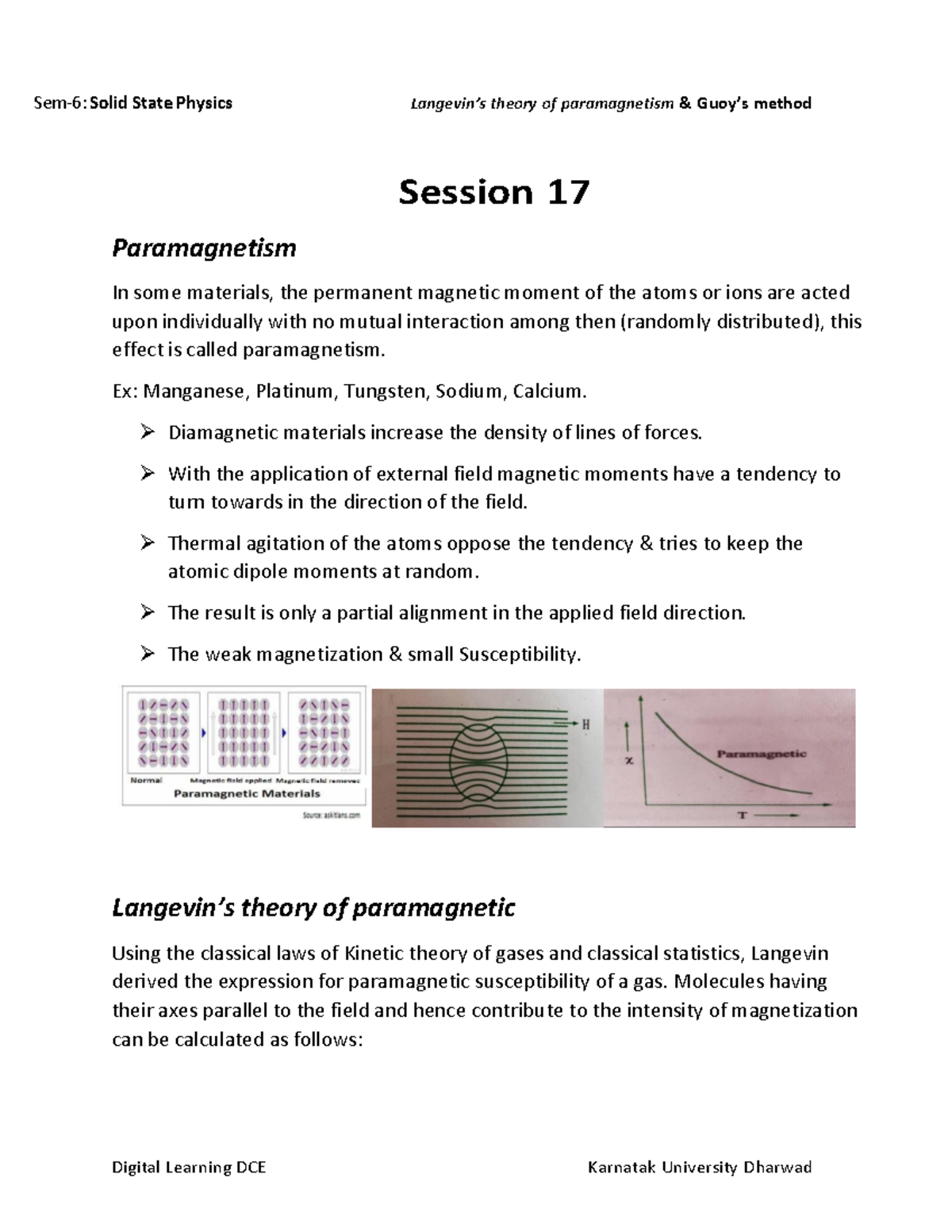 Magnetic materials-paramagnetism - Paramagnetism Session 17 In some ...