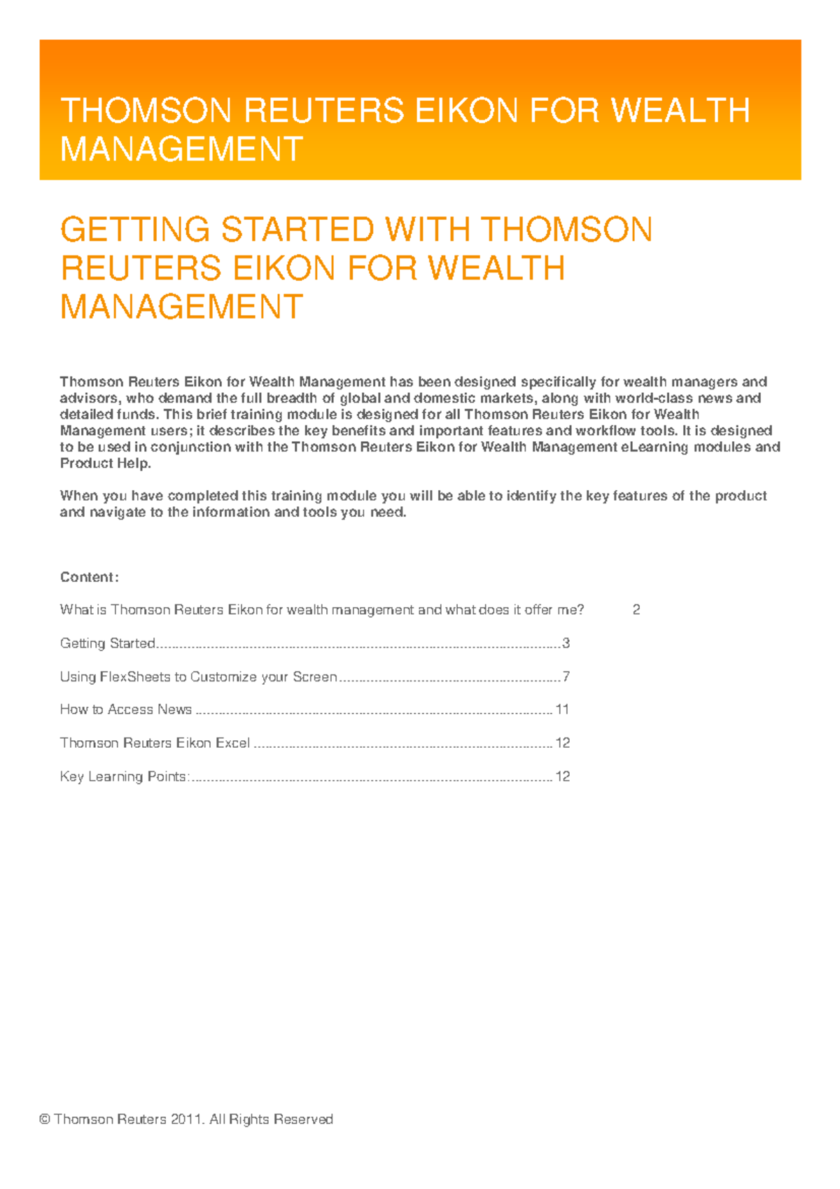 Practical 3a - EXT PG Getting Started Eikon WM - THOMSON REUTERS EIKON ...