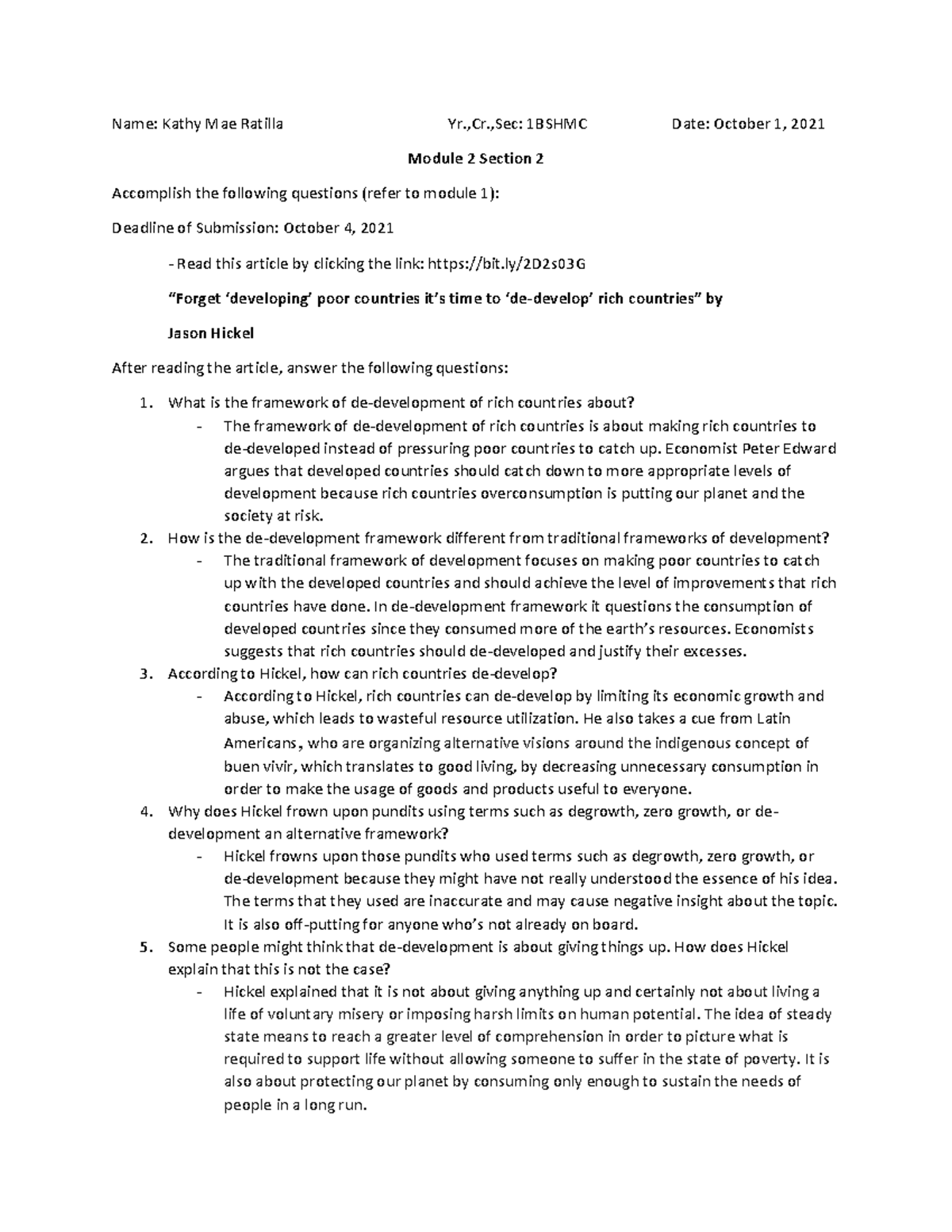 Module 2 Section 2 (Ratilla) - Name: Kathy Mae Ratilla Yr.,Cr.,Sec ...