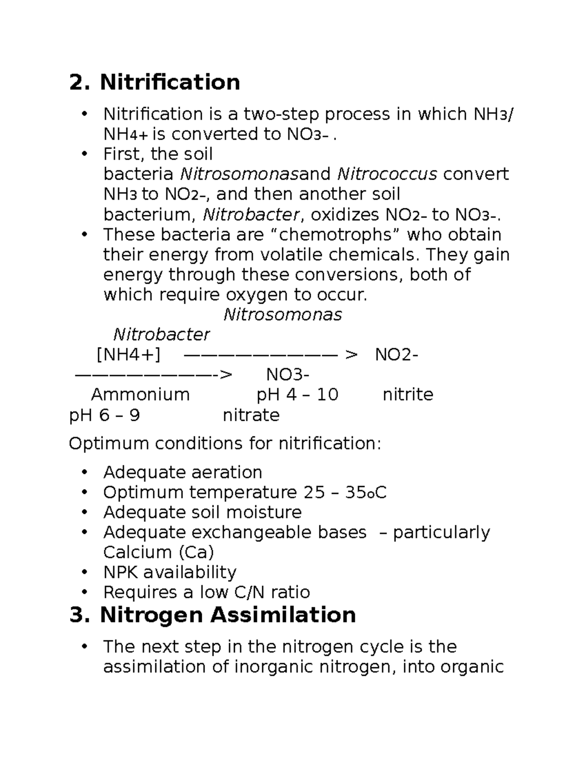 Bio 2 - Notes - 2. Nitrification Nitrification is a two-step process in ...