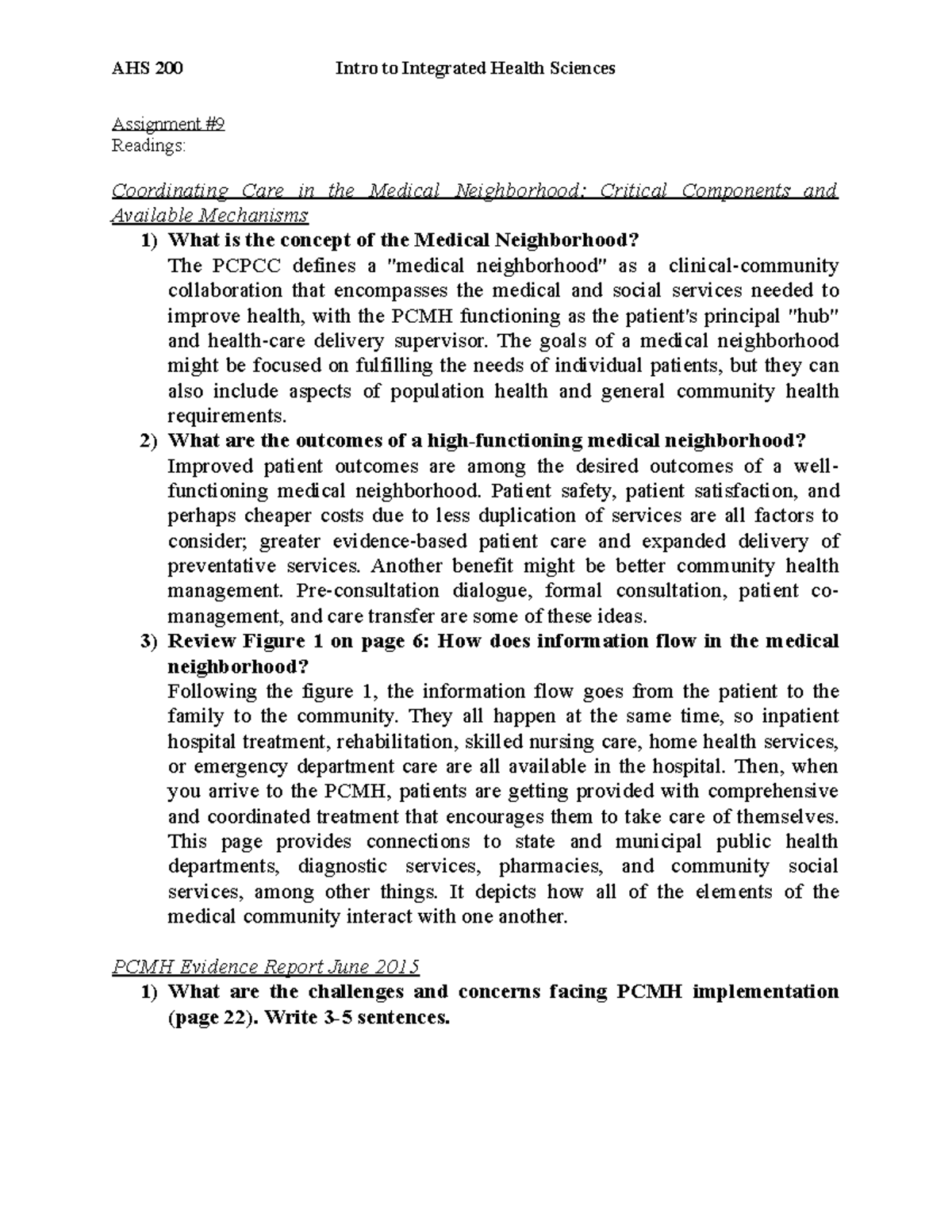 AHS200 Assignment#9 - hw aasigment - AHS 200 Intro to Integrated Health ...