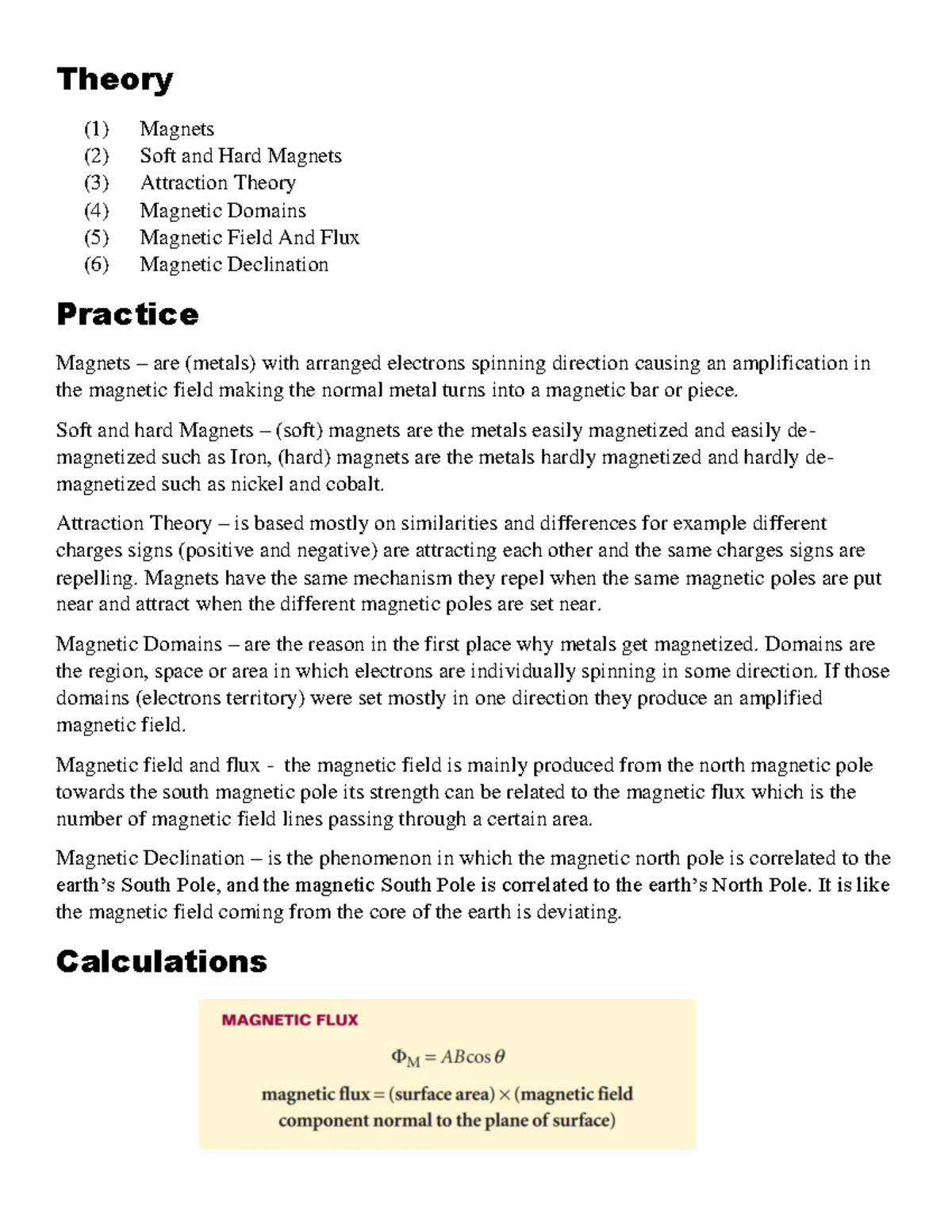 Magnetism Plan Intgr - awwfafwawfawfawfa - Theory (1) Magnets (2) Soft and Hard Magnets (3 ...