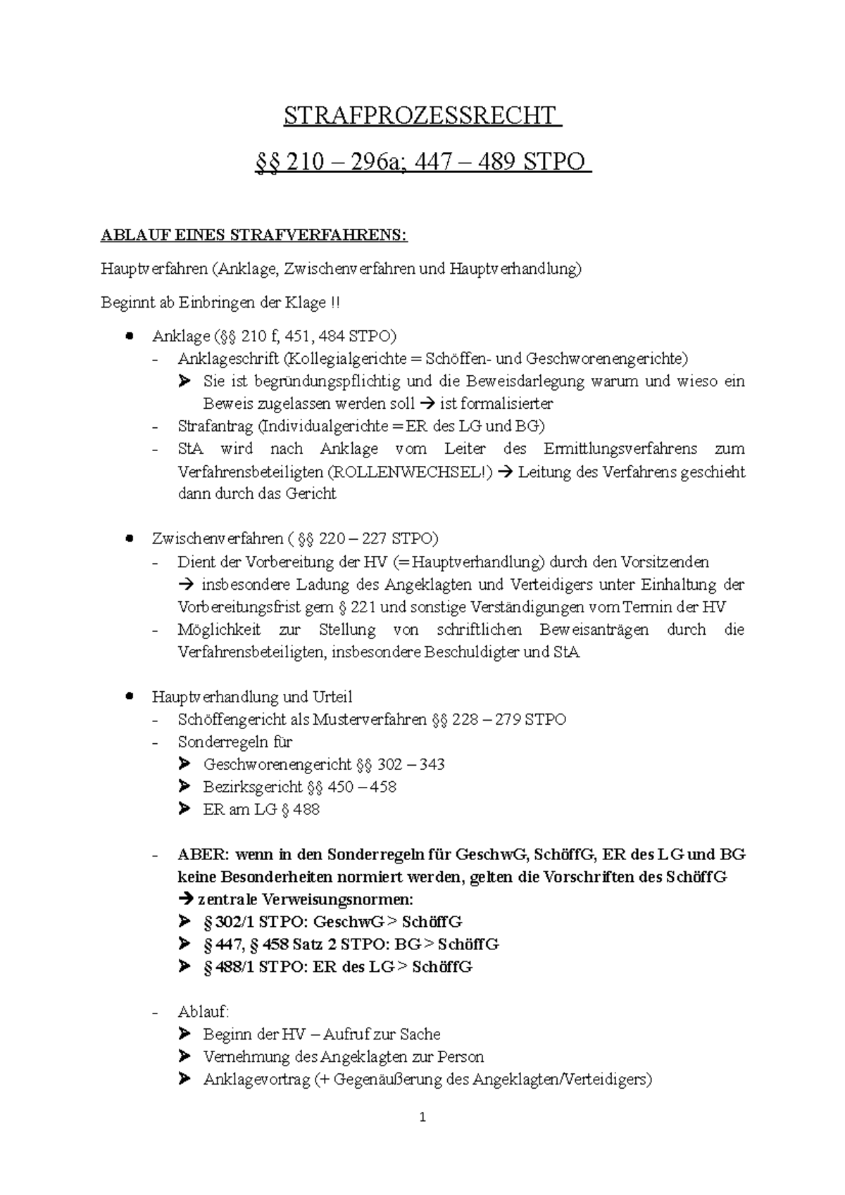 STPO Hauptverfahren - STRAFPROZESSRECHT §§ 210 – 296a; 447 – 489 STPO ...