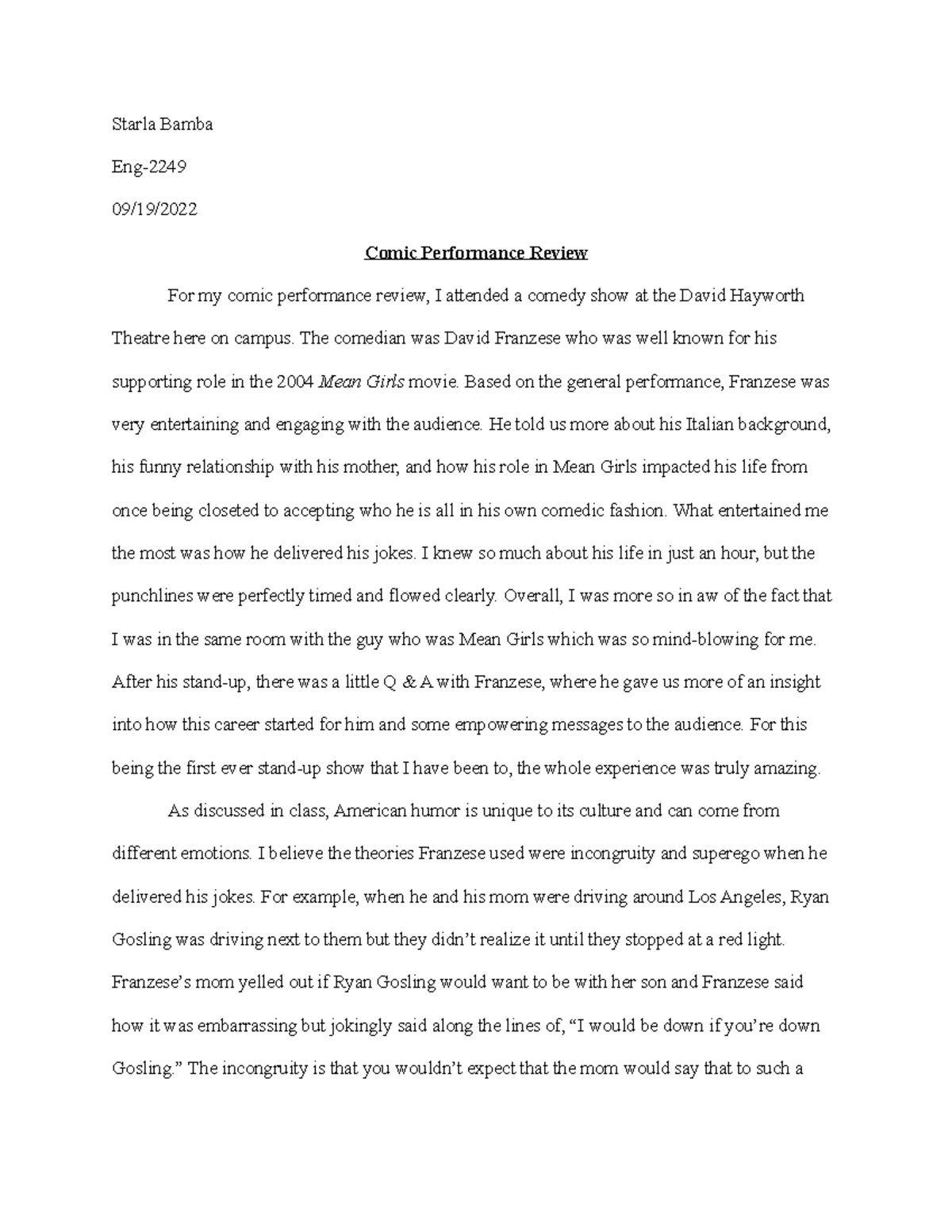 Comic Review - Starla Bamba Eng- 09/19/ Comic Performance Review For my ...