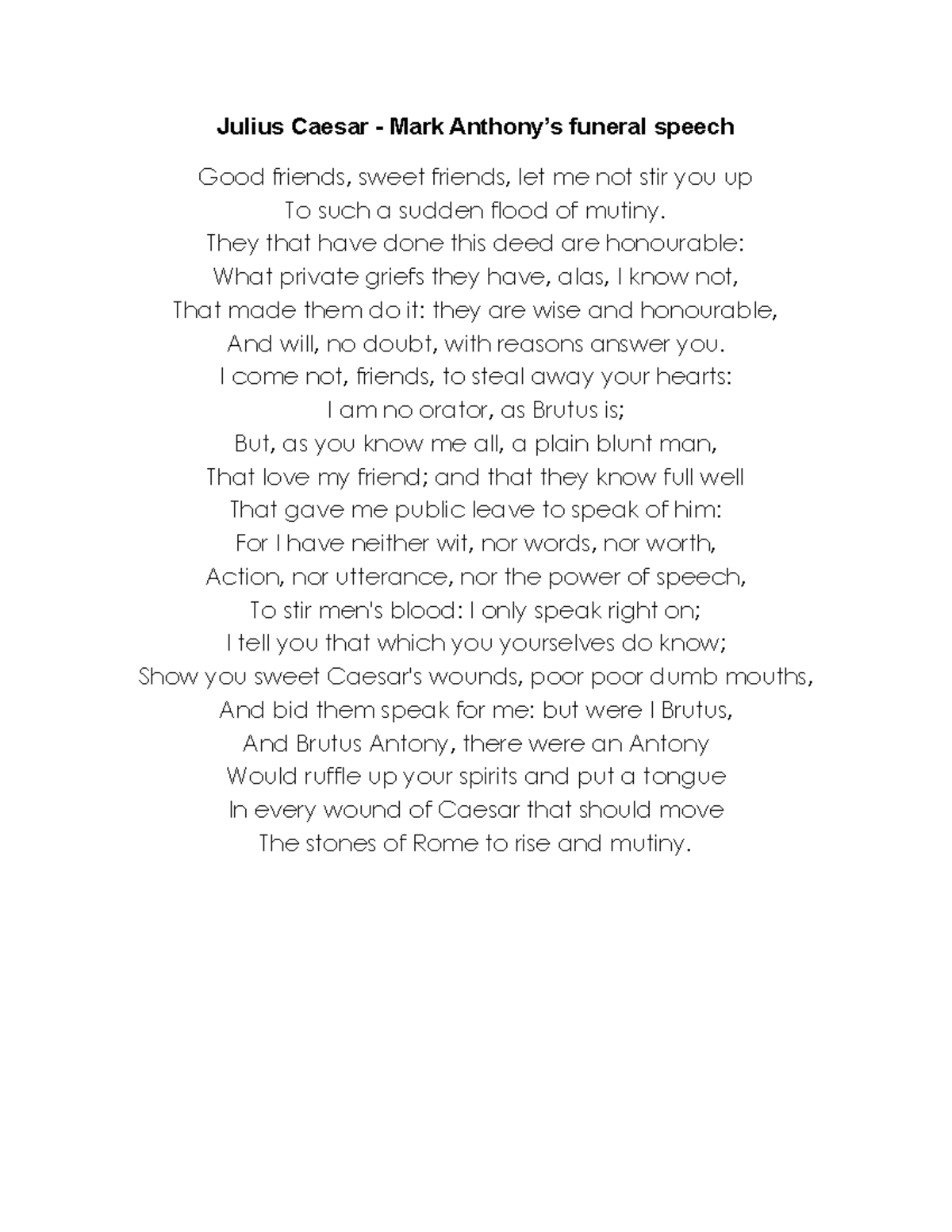 2 - oral com - Julius Caesar - Mark Anthony’s funeral speech Good ...