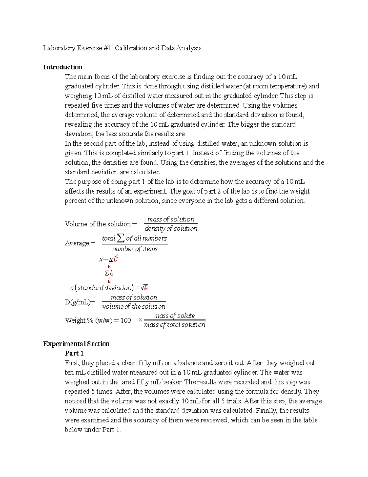 Lab 1 - lab 1 report - Laboratory Exercise #1: Calibration and Data ...