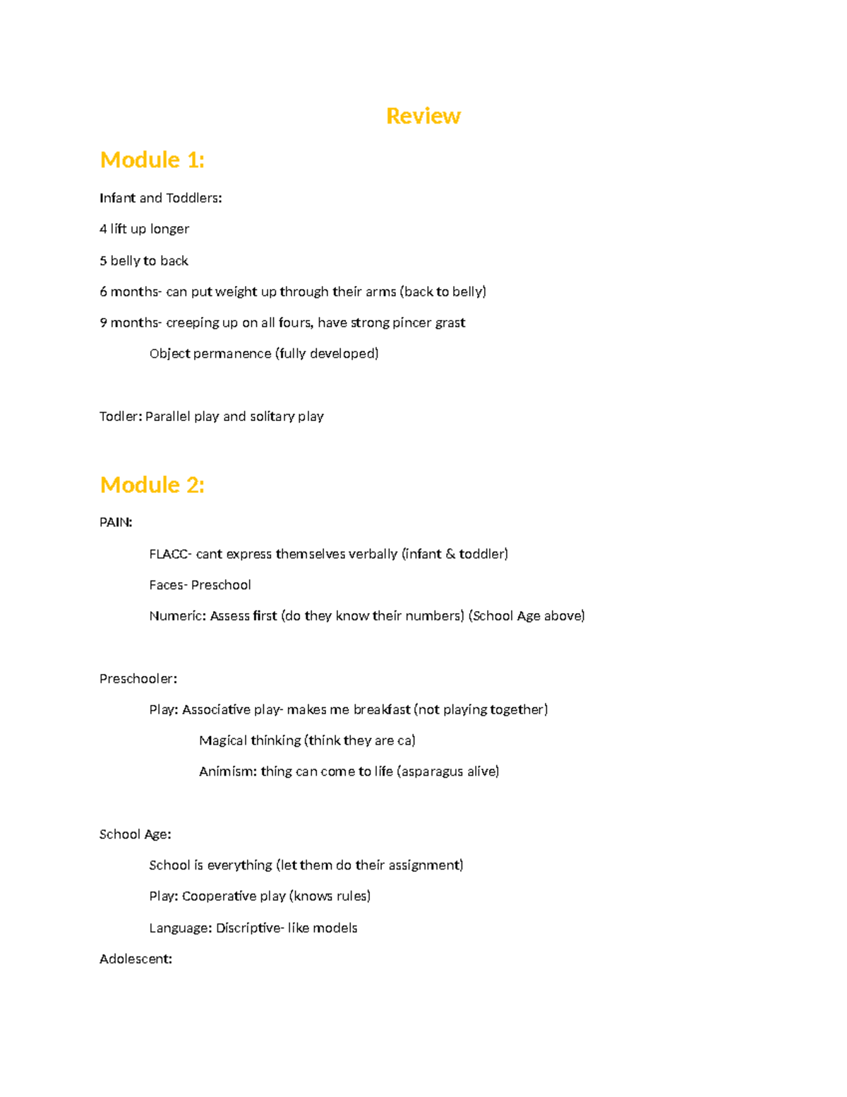 Block 9-Review Modules - Review Module 1: Infant and Toddlers: 4 lift ...