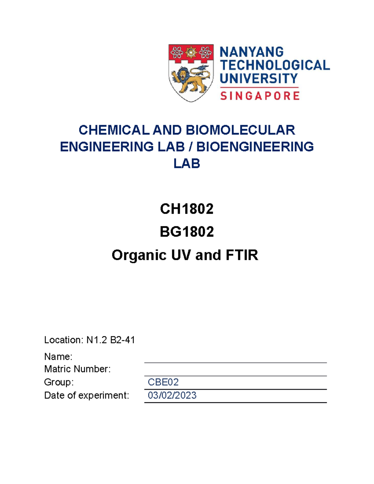 Lab1B C3 - Lab report. - CHEMICAL AND BIOMOLECULAR ENGINEERING LAB ...
