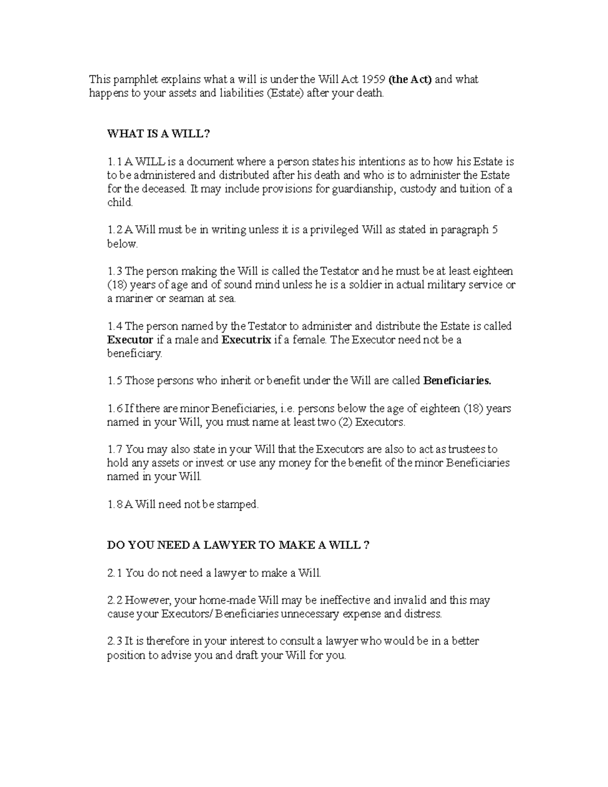 Pamphlet on what is a will under the Wills Act 1959 - This pamphlet ...