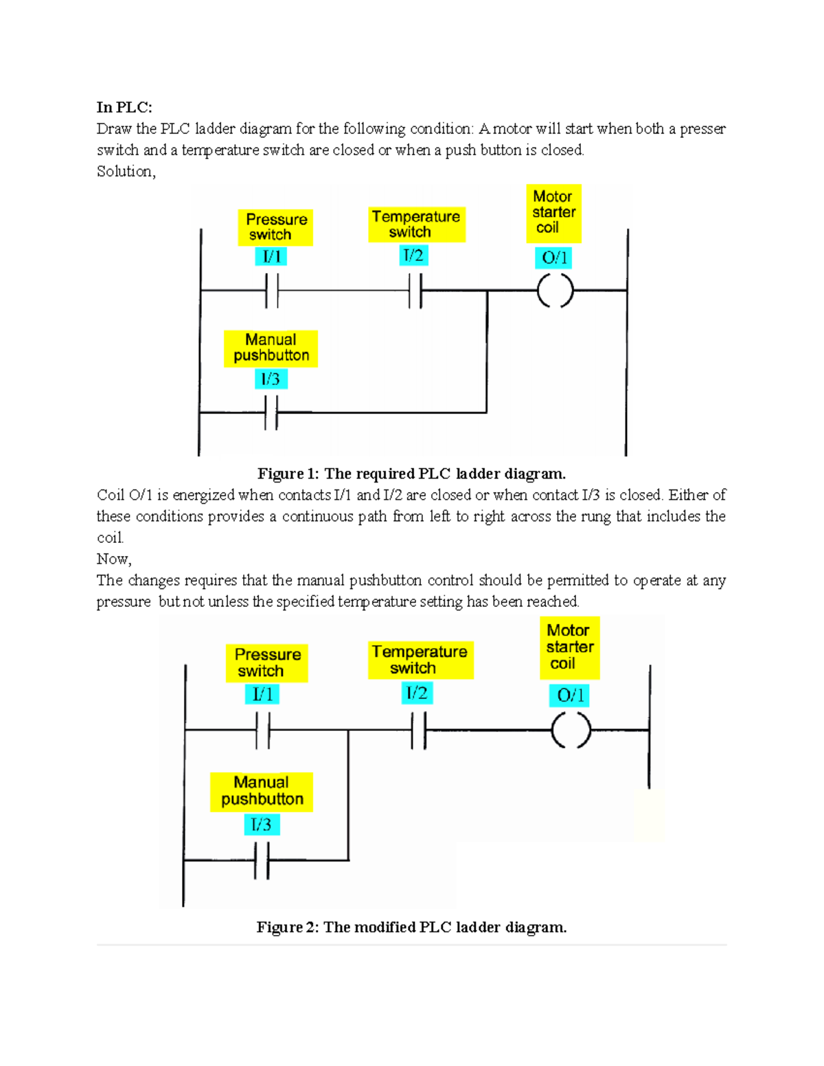 RLC 4 concept - In PLC: Draw the PLC ladder diagram for the following ...