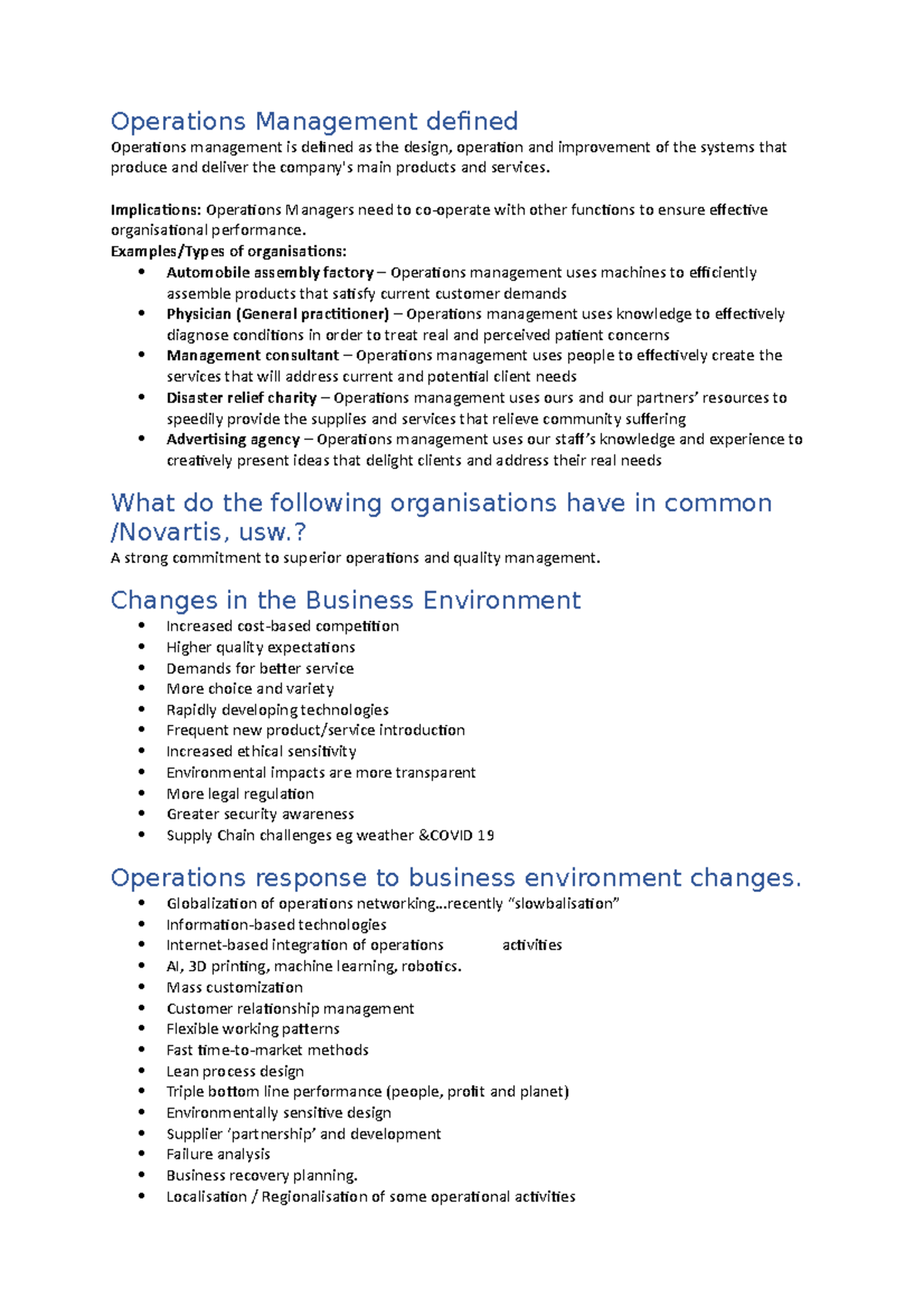 Operations Management Summary 22 - Operations Management defined ...