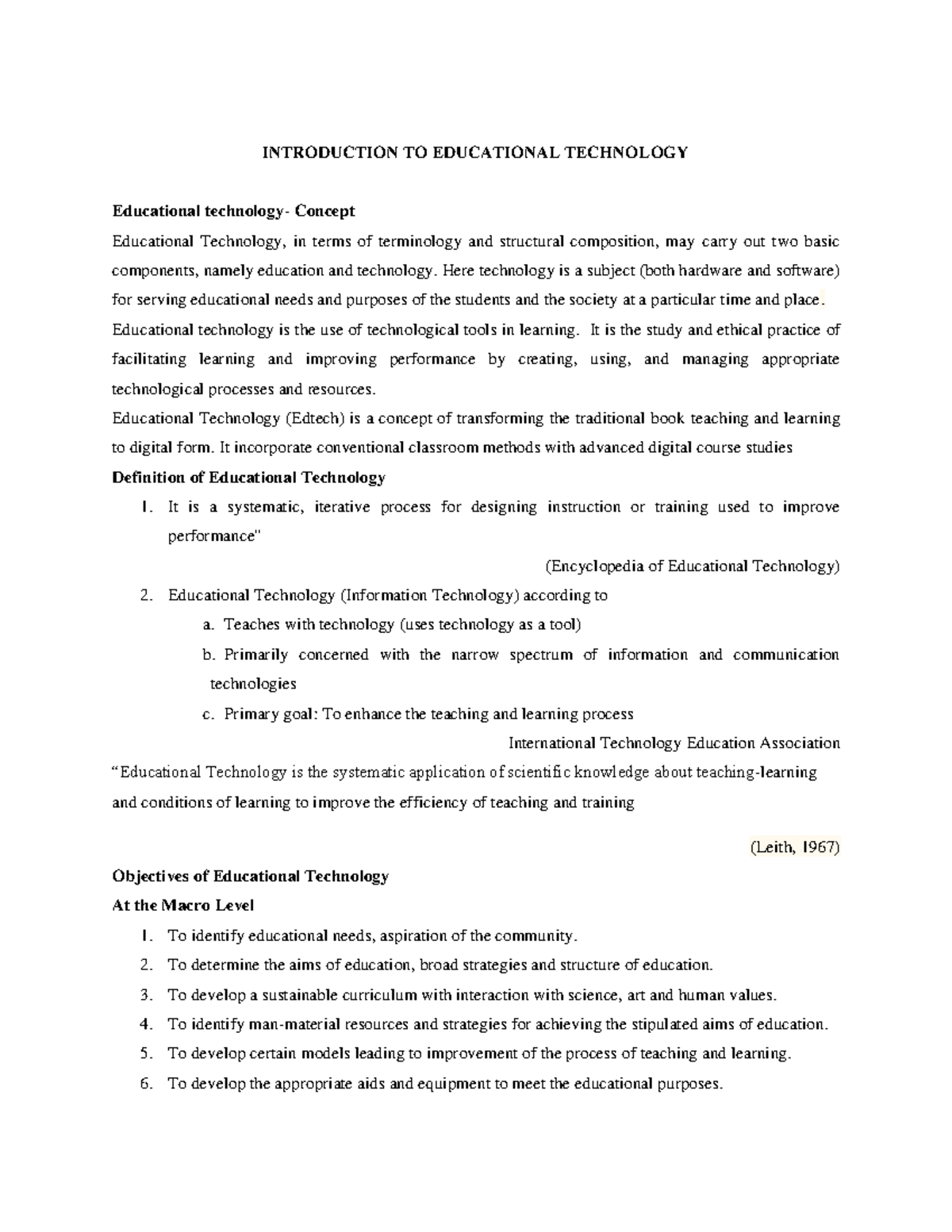 Introduction to educational technology - UNIT I INTRODUCTION TO ...