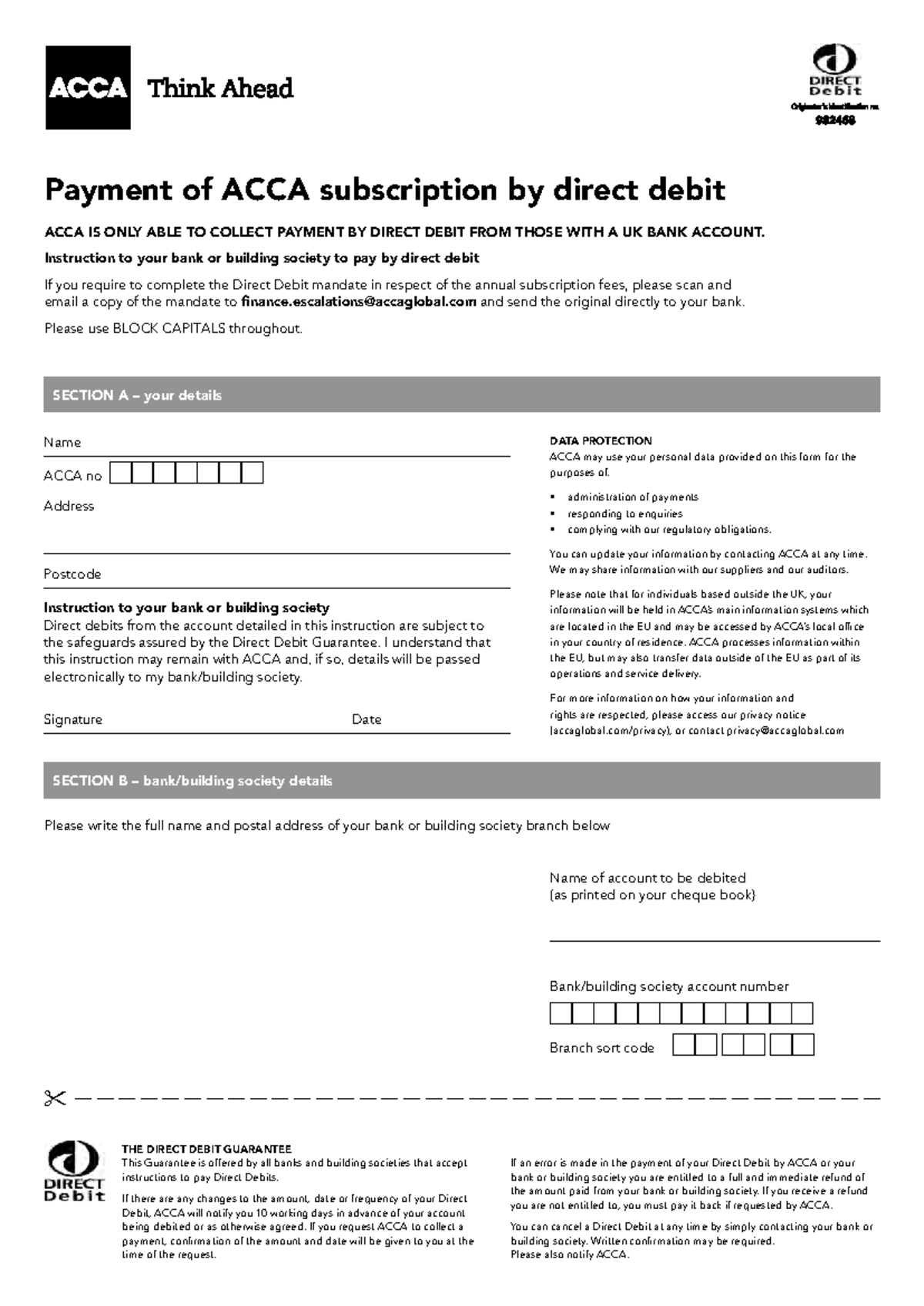 Generic DD form (2020) Electronic - Payment of ACCA subscription by ...