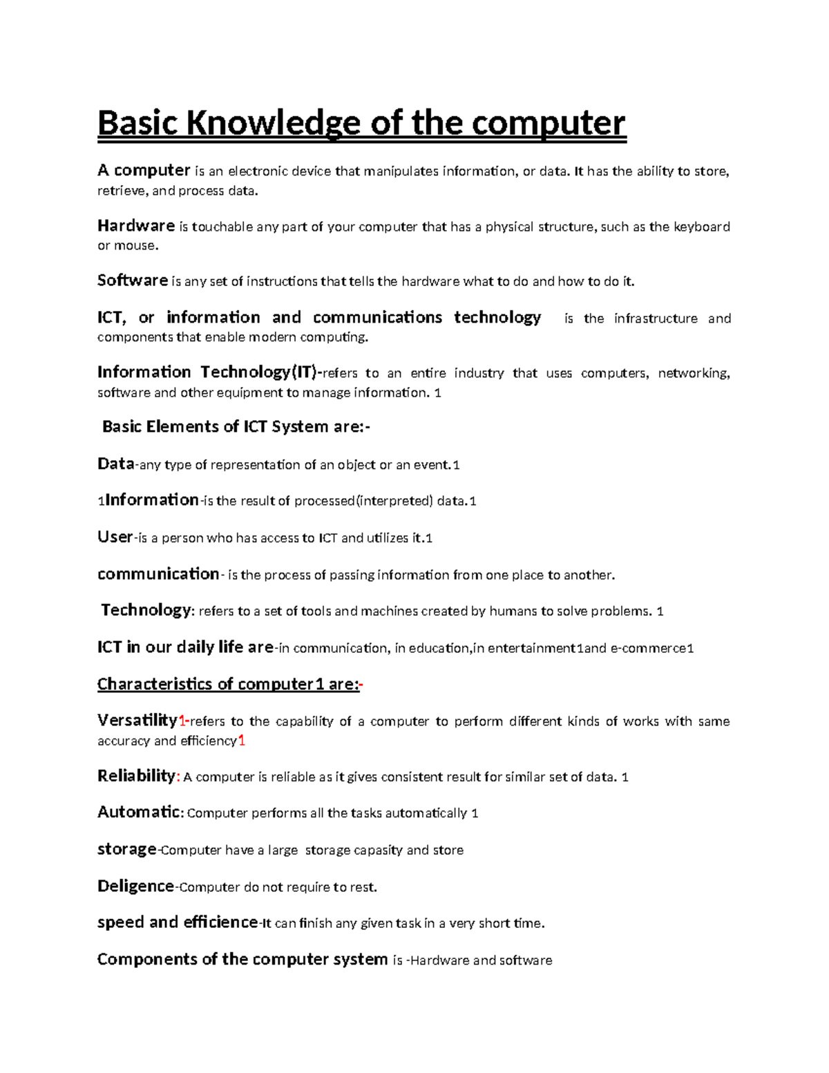 A computer (ICT) - This note is nessesary - Basic Knowledge of the ...