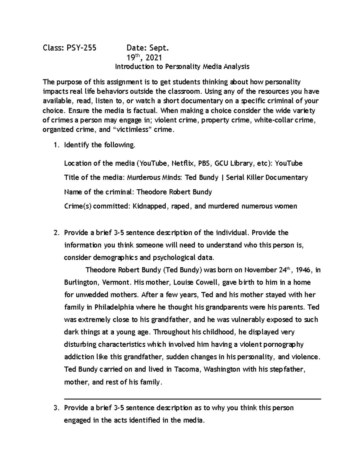 Media Analysis - Grade: A - Class: PSY-255 Date: Sept. 19 th, 2021 ...